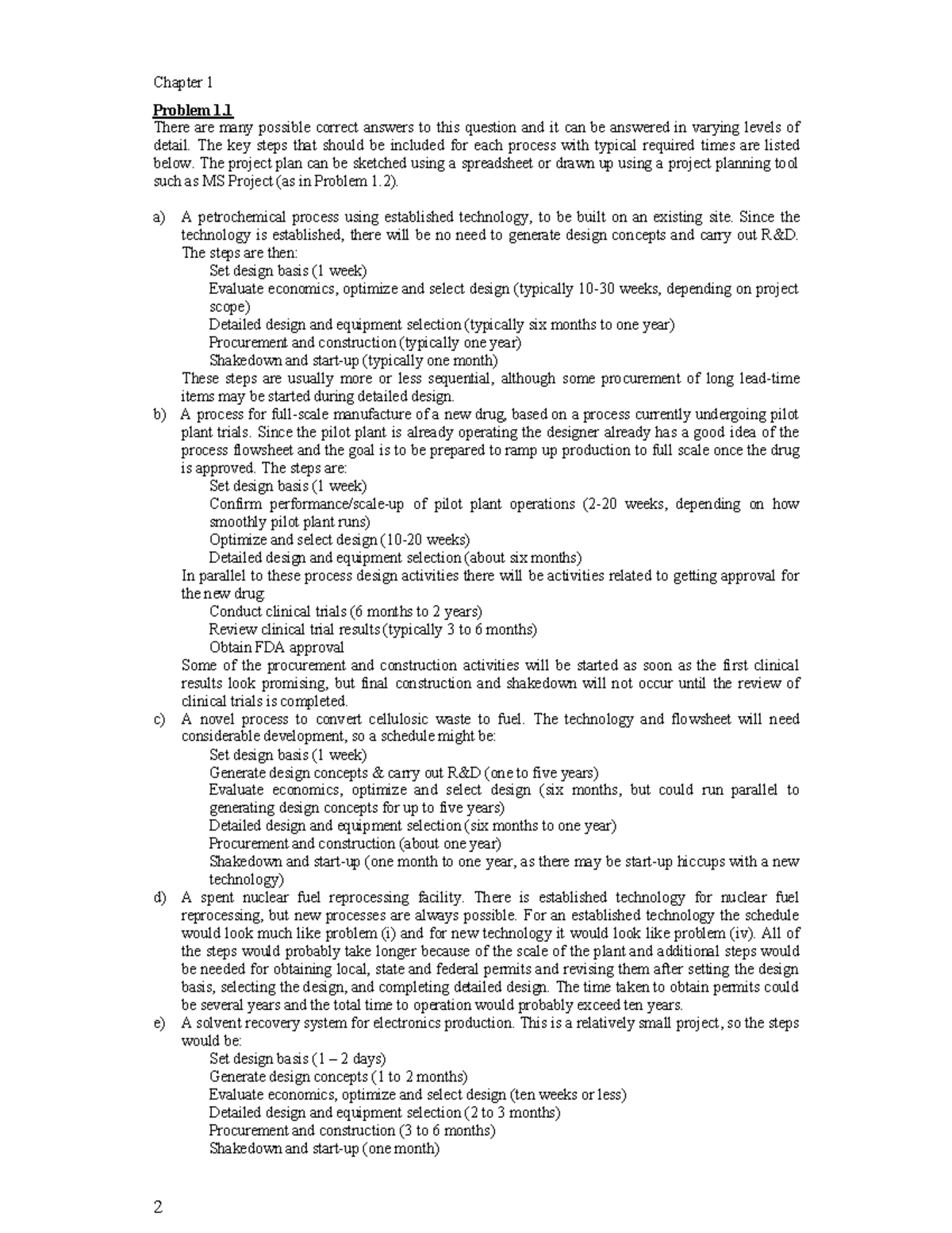 Chapter 1 Solutions Manual for Chem Eng Design Principles (Towler ...