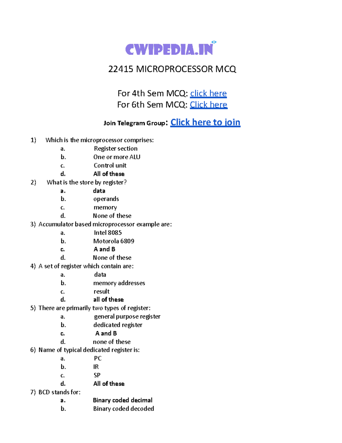 MIC 22415 MCQ QB 1 - ssssss - 22415 MICROPROCESSOR MCQ For 4th Sem MCQ:click here For 6th Sem ...