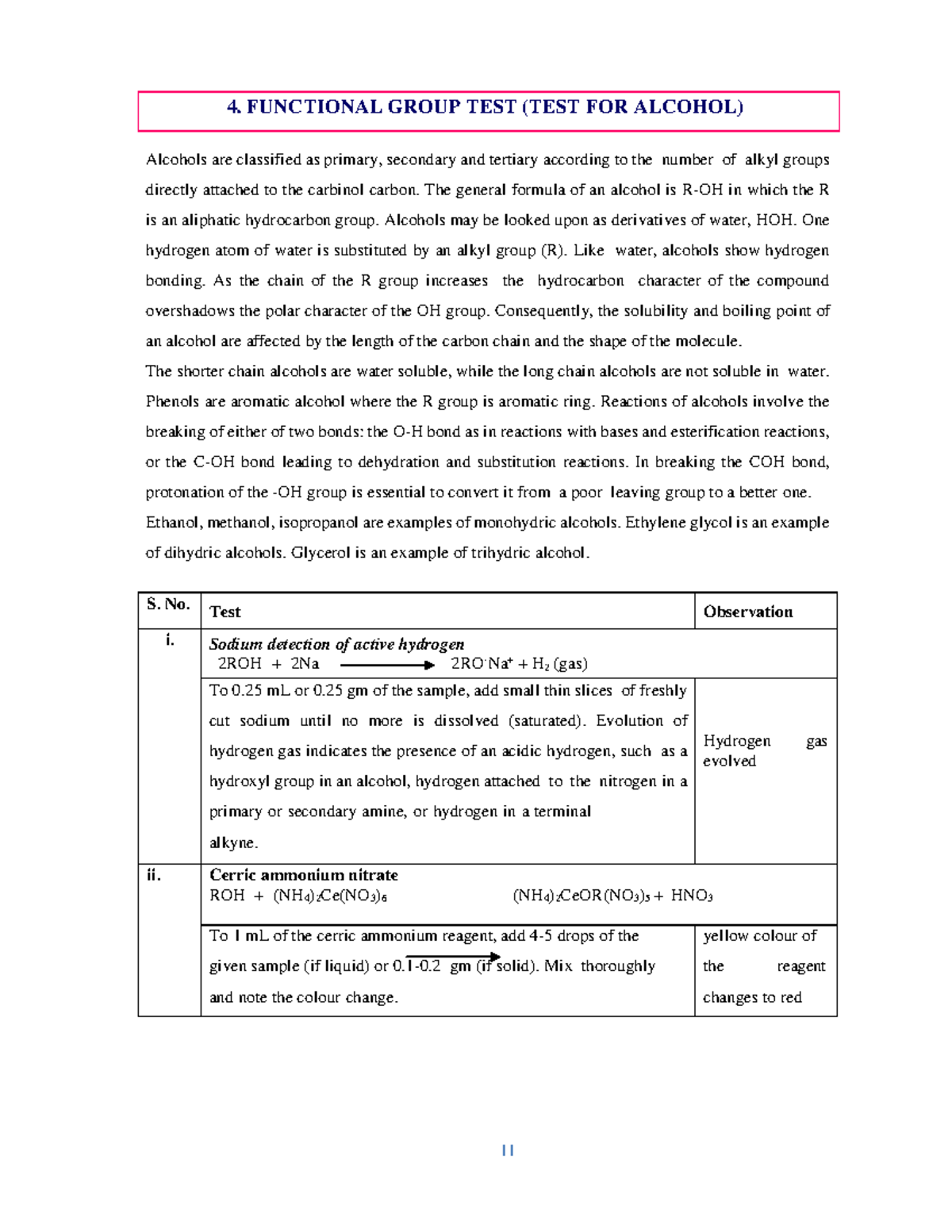 4. Functional Group Test for Alcohols: Identification & Reactions - Studocu