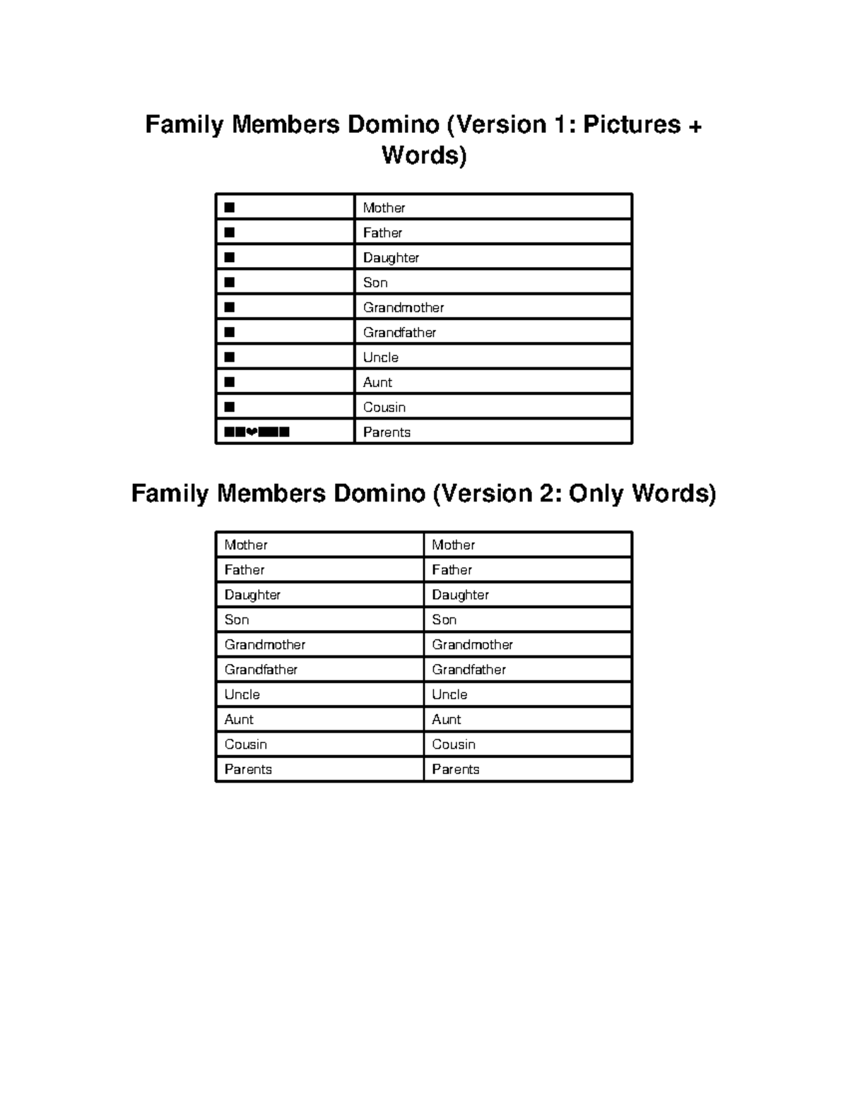 Family domino - Game - Gramática Del Inglés I - Family Members Domino ...