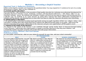 Performance TASK 1 - PERFORMANCE TASK 1: Realizing what Teaching ...