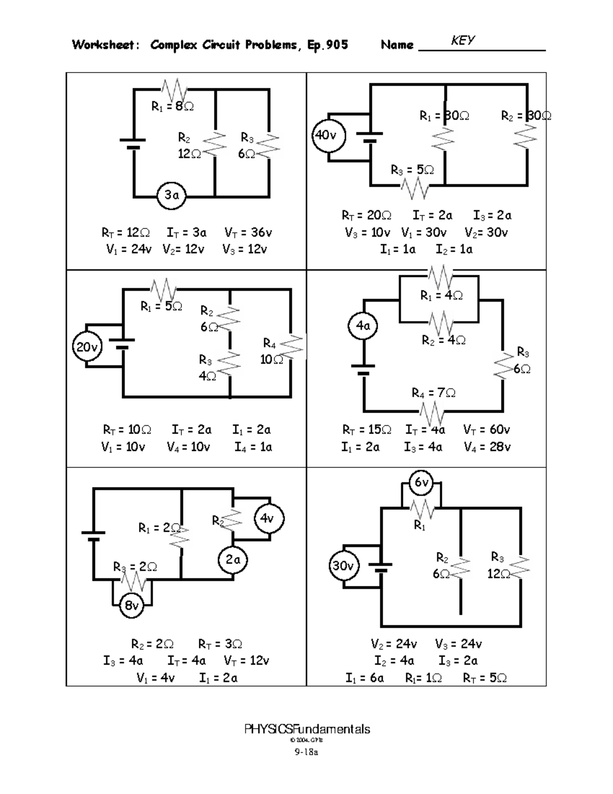 L10 9-18a - Key - Complex Circuit Problems Worksheet - 905 - Studocu