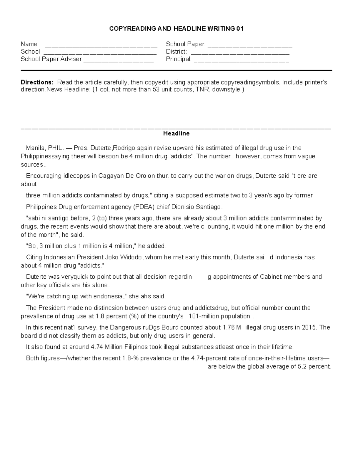 COPYREADING AND HEADLINE WRITING 01: News Headline Guidelines and ...