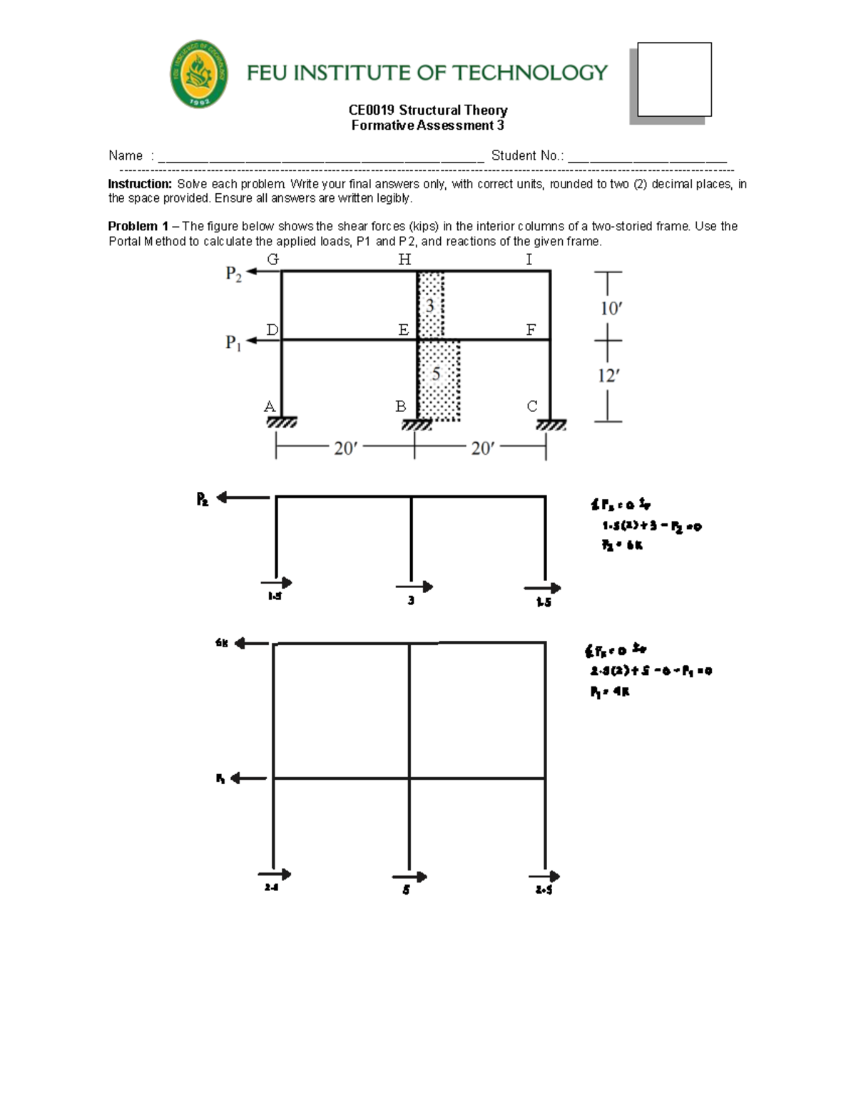 CE0019 Structural Theory Formative Assessment 3 Solutions - Studocu