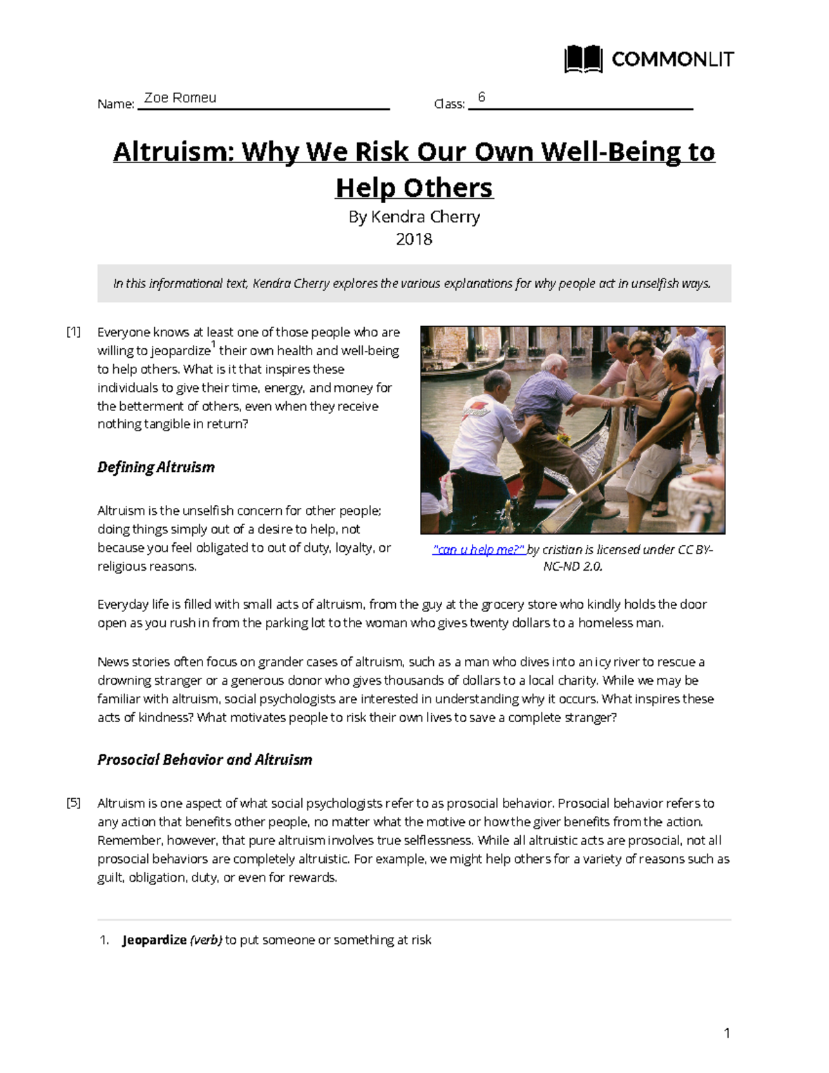 Altruism Why We Risk Our Own Well-Being to Help Others-student copy ...