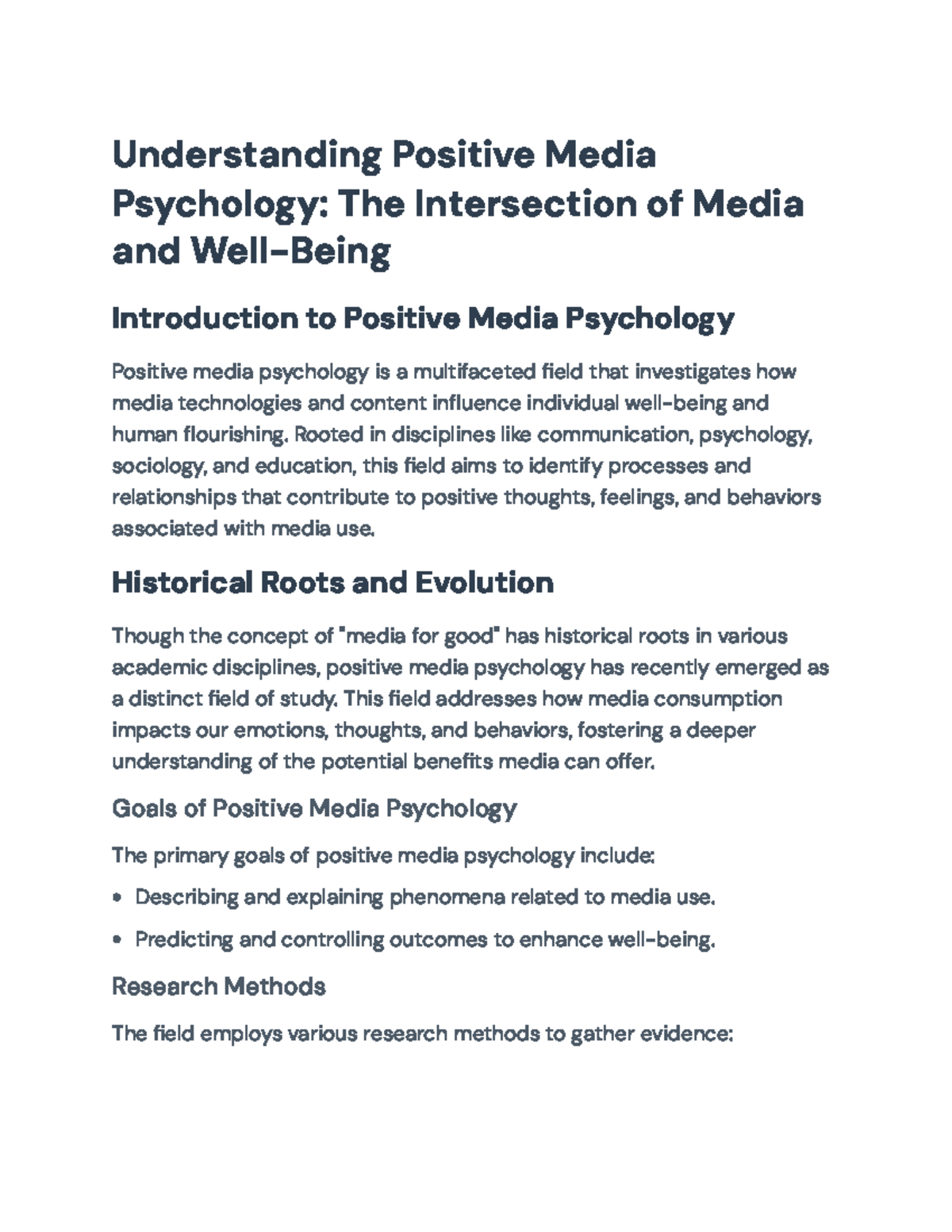 Understanding Positive Media Psychology: Impacts on Well-Being ...