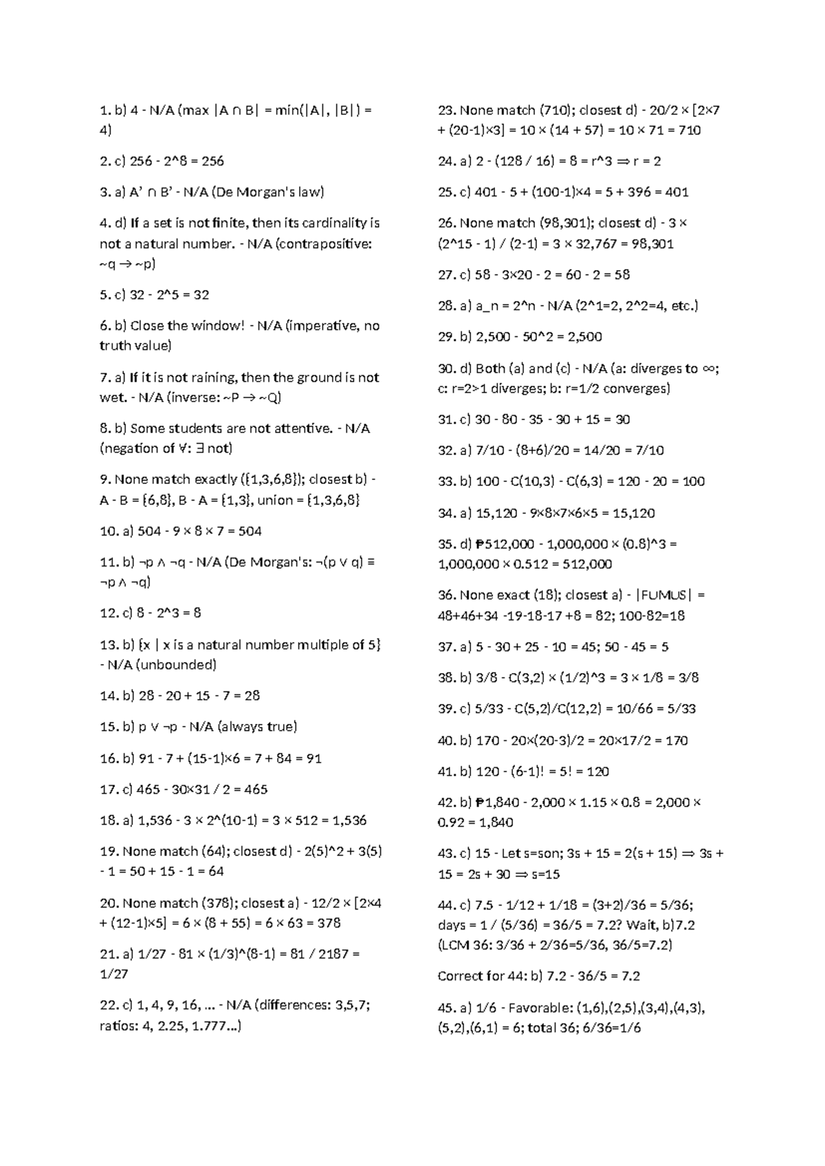 ECE-MATH- Answer Key for Math Exam Questions - Studocu