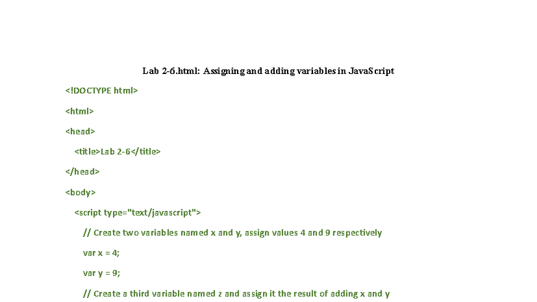 Lab - JavaScript Variables and Control Structures (CS101) - Studocu