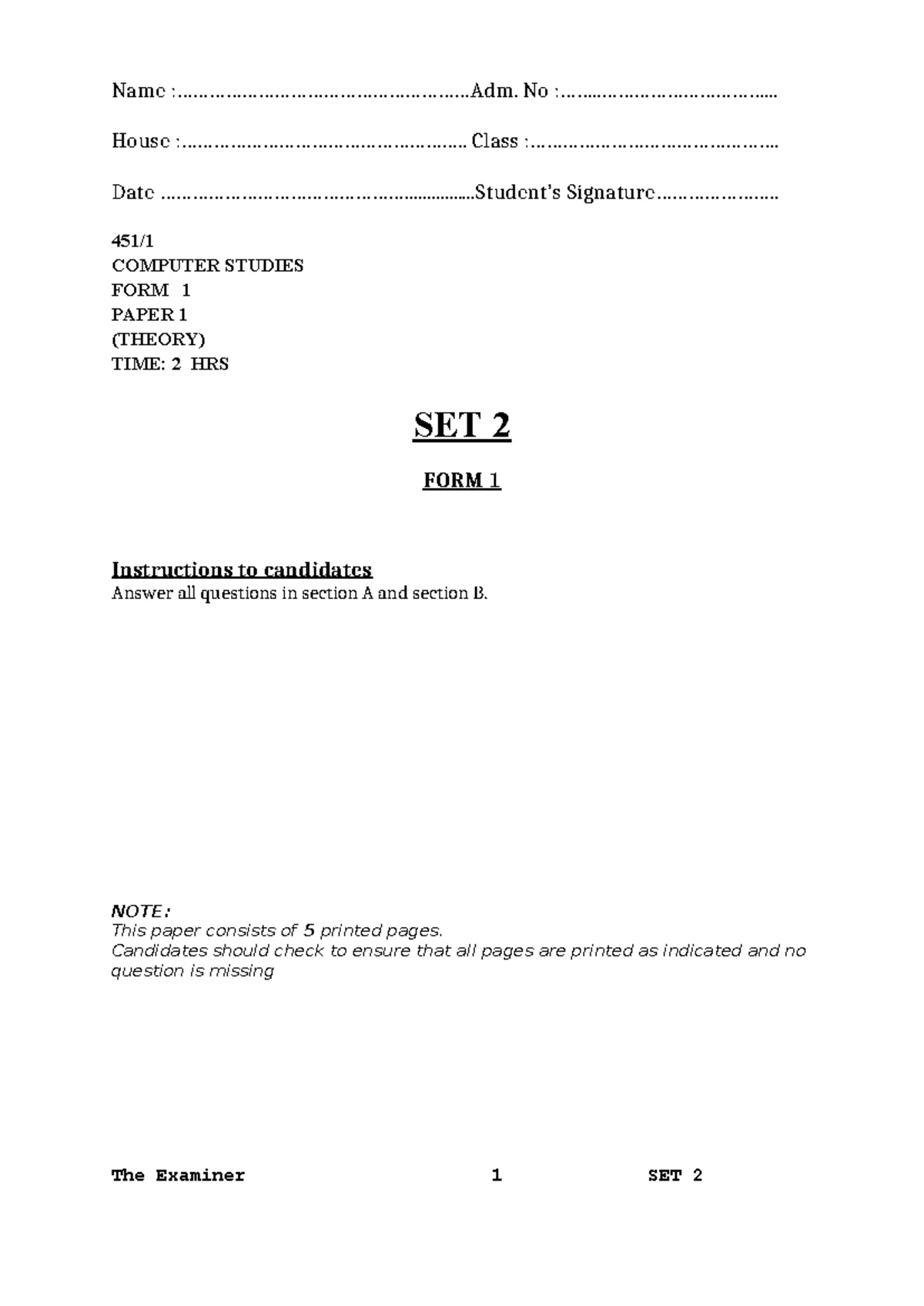 KCSE 2024 Computer Studies Paper 2 Mock Exam Guide - Studocu