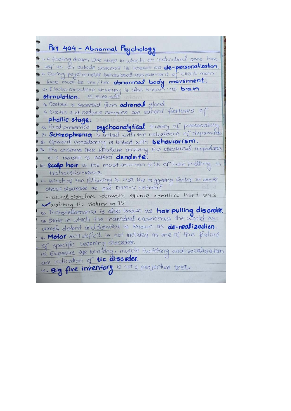 Psy 404 Final Exam Study Notes: Key Concepts in Abnormal Psychology ...