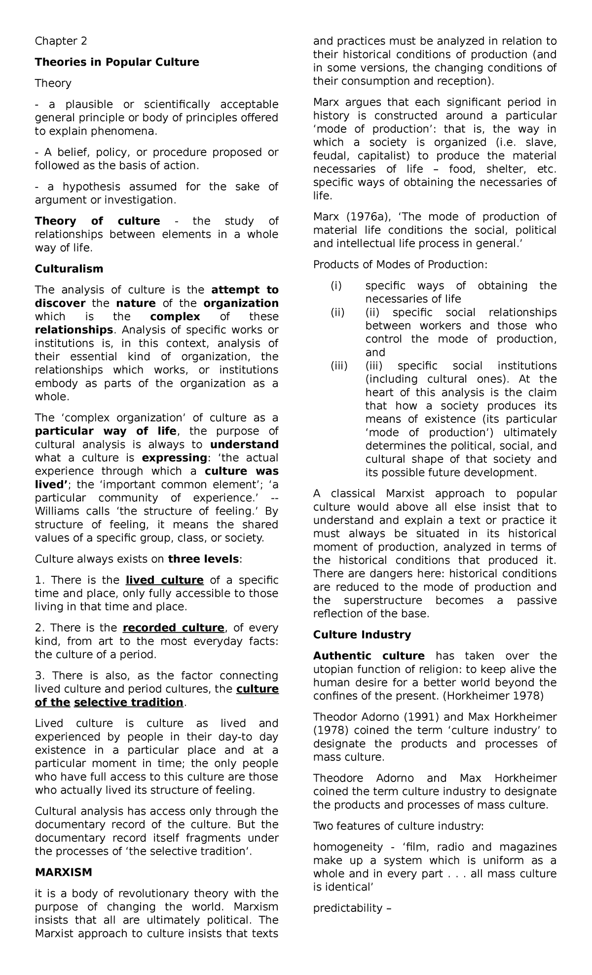 Chapter 2: Theories in Popular Culture (GE ELEC5) Analysis and Insights ...