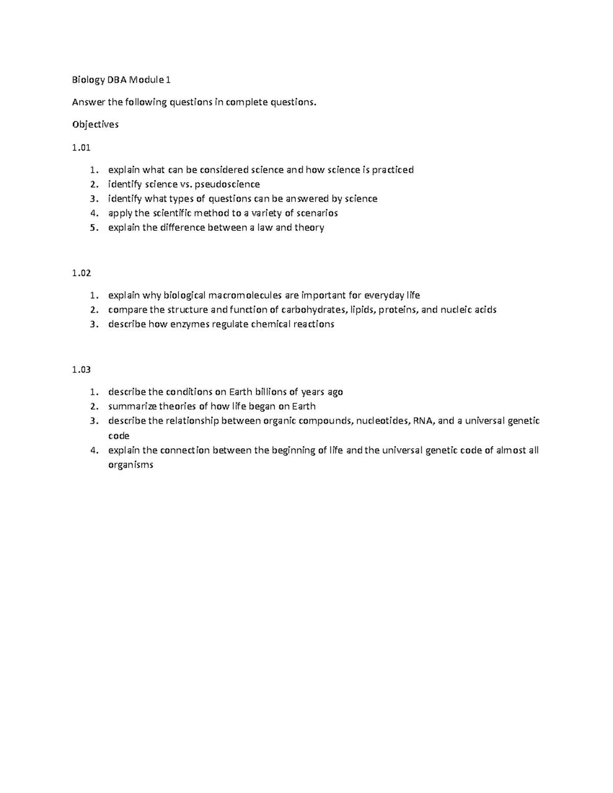 DBA Module 1 Study Guide: Biology Discussion-Based Assessment - Studocu