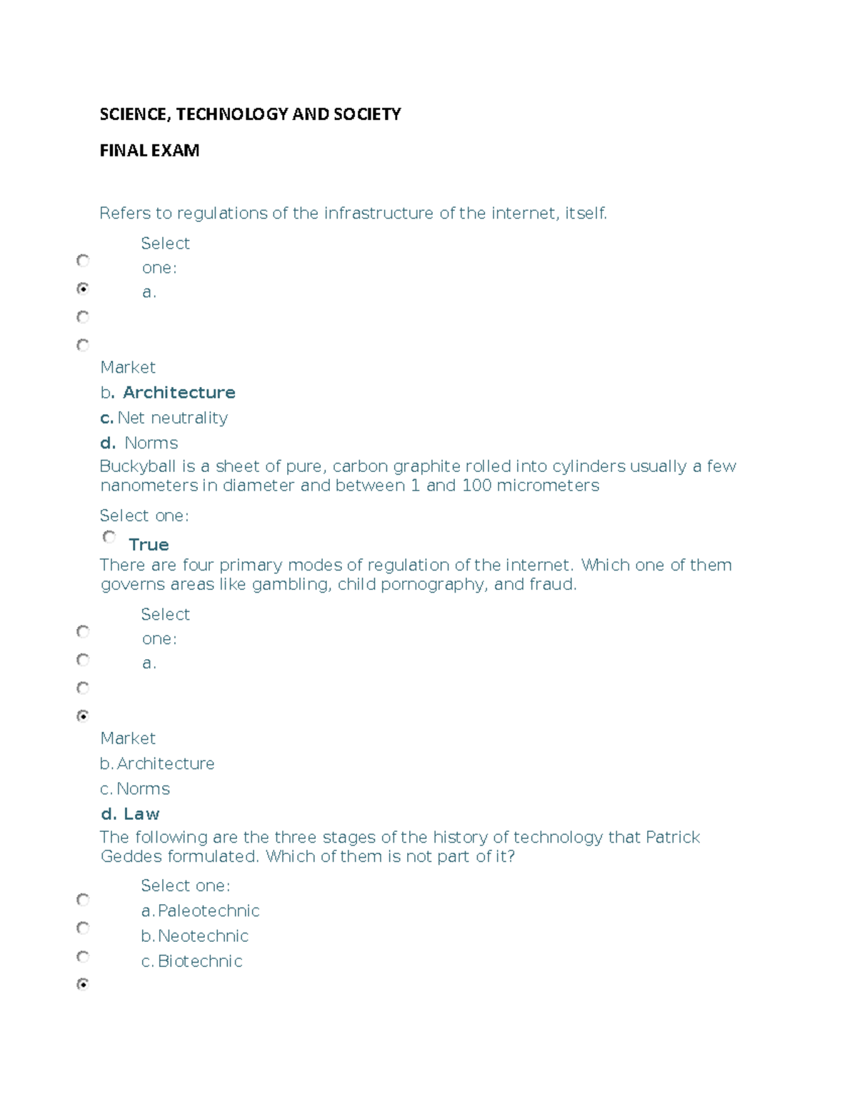 STS Final Exam OED - gdfdass - SCIENCE, TECHNOLOGY AND SOCIETY FINAL ...