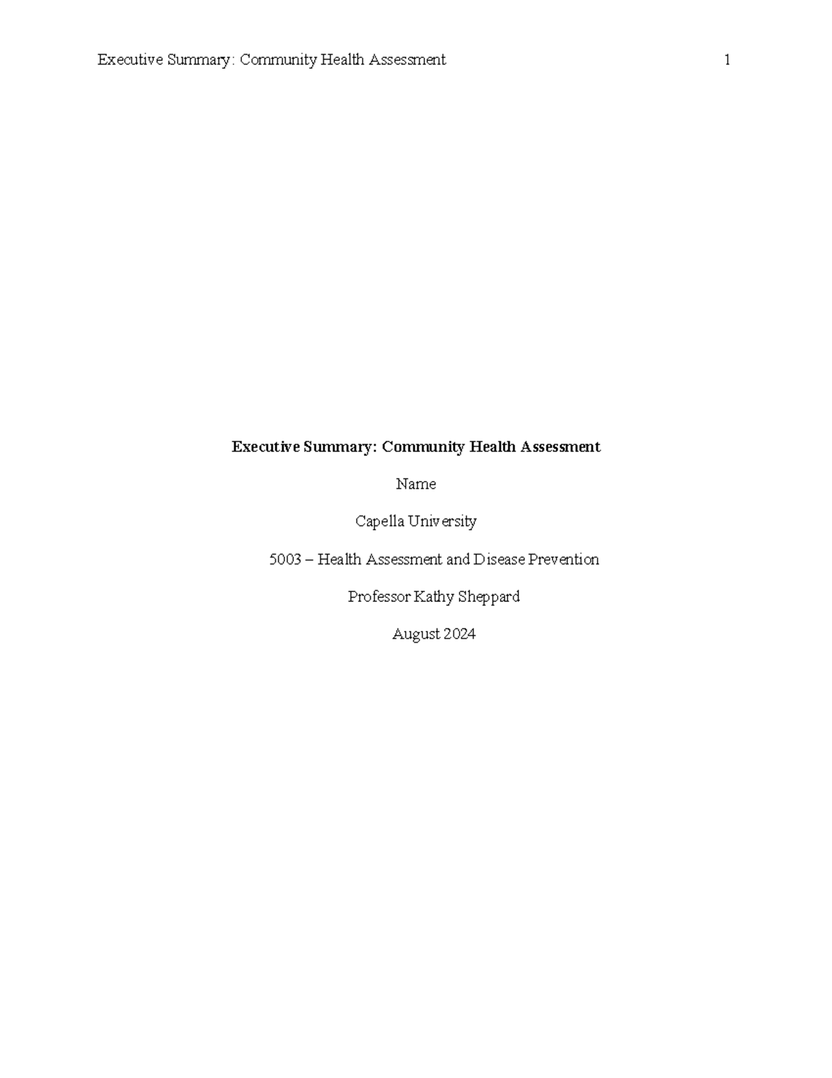 5003 Health Assessment: Community Health Intervention Summary - Studocu