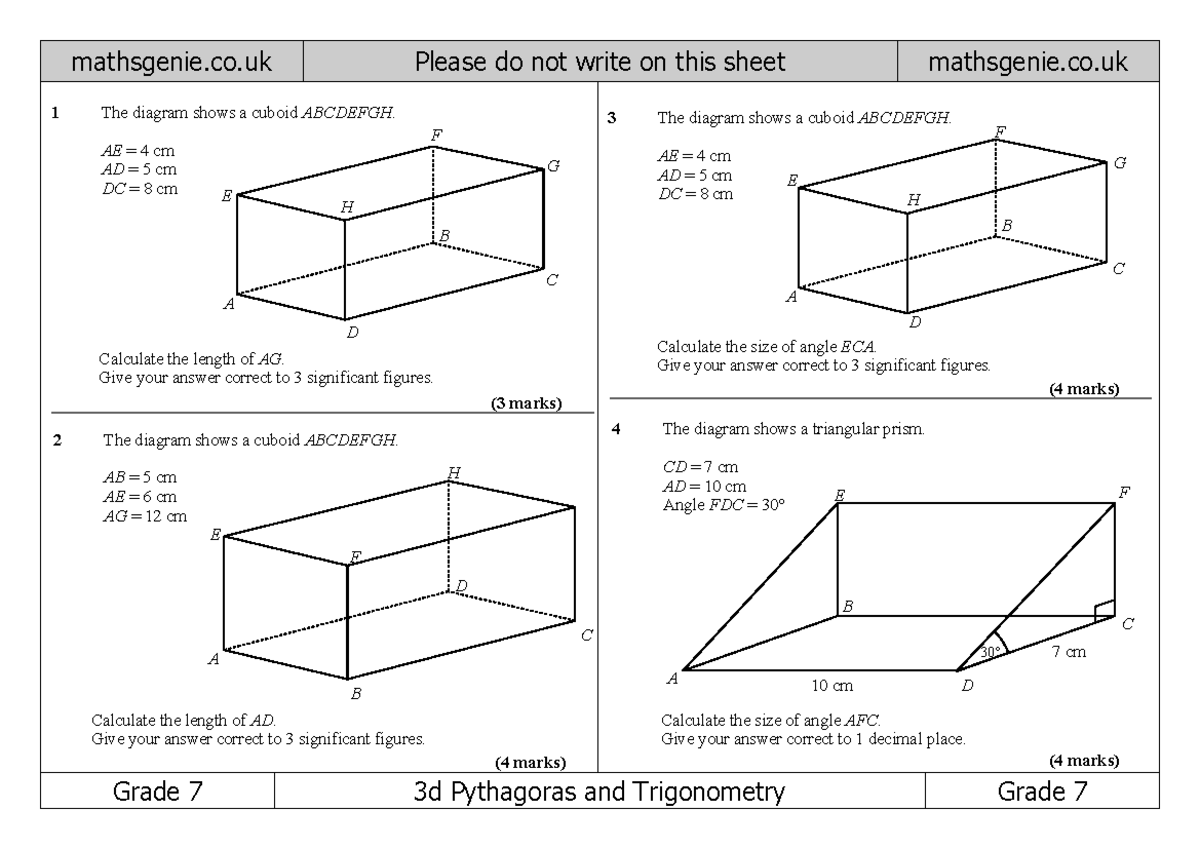 Grade 7 Maths: Pythagoras & Trigonometry Problems and Solutions - Studocu