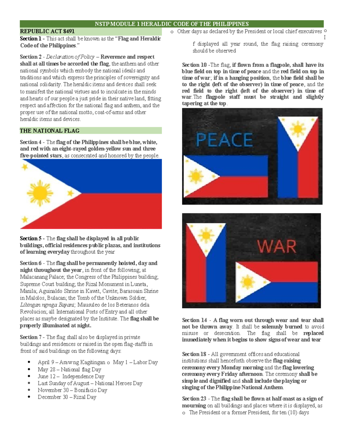 NSTP MODULE 1: HERALDIC CODE OF THE PHILIPPINES - Studocu