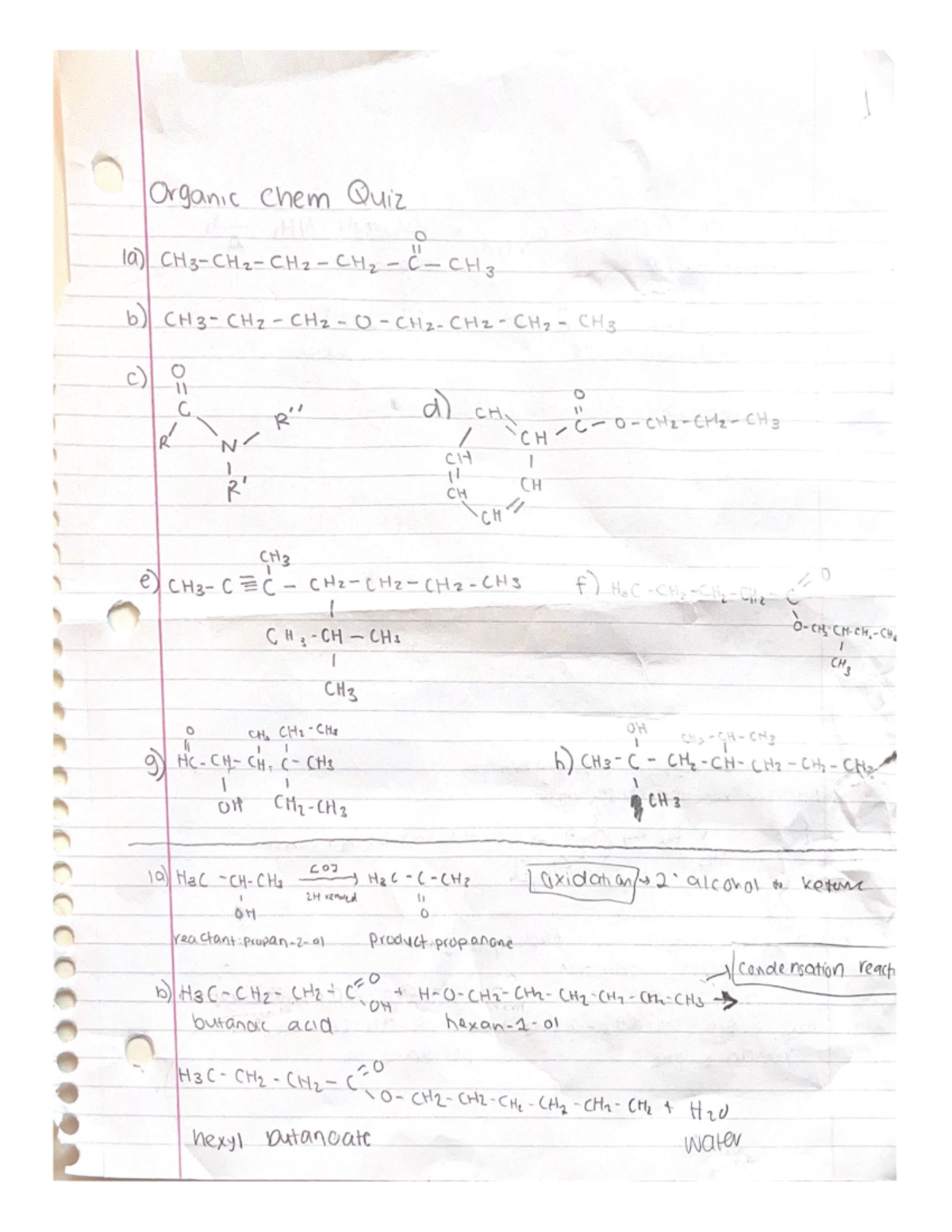 Organic Chem Quiz: Reactions, Structures, and Mechanisms Analysis - Studocu