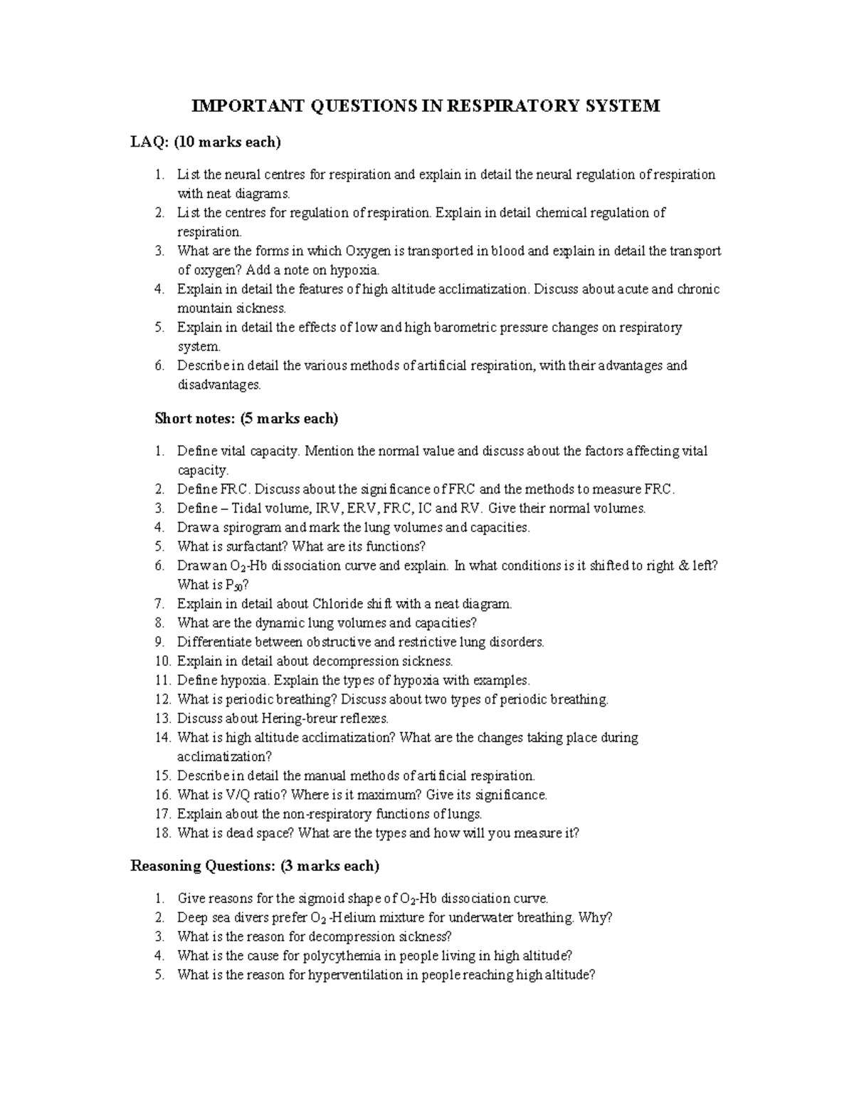 Important Questions on Respiratory System LAQ & Short Notes (RS 24-25 ...
