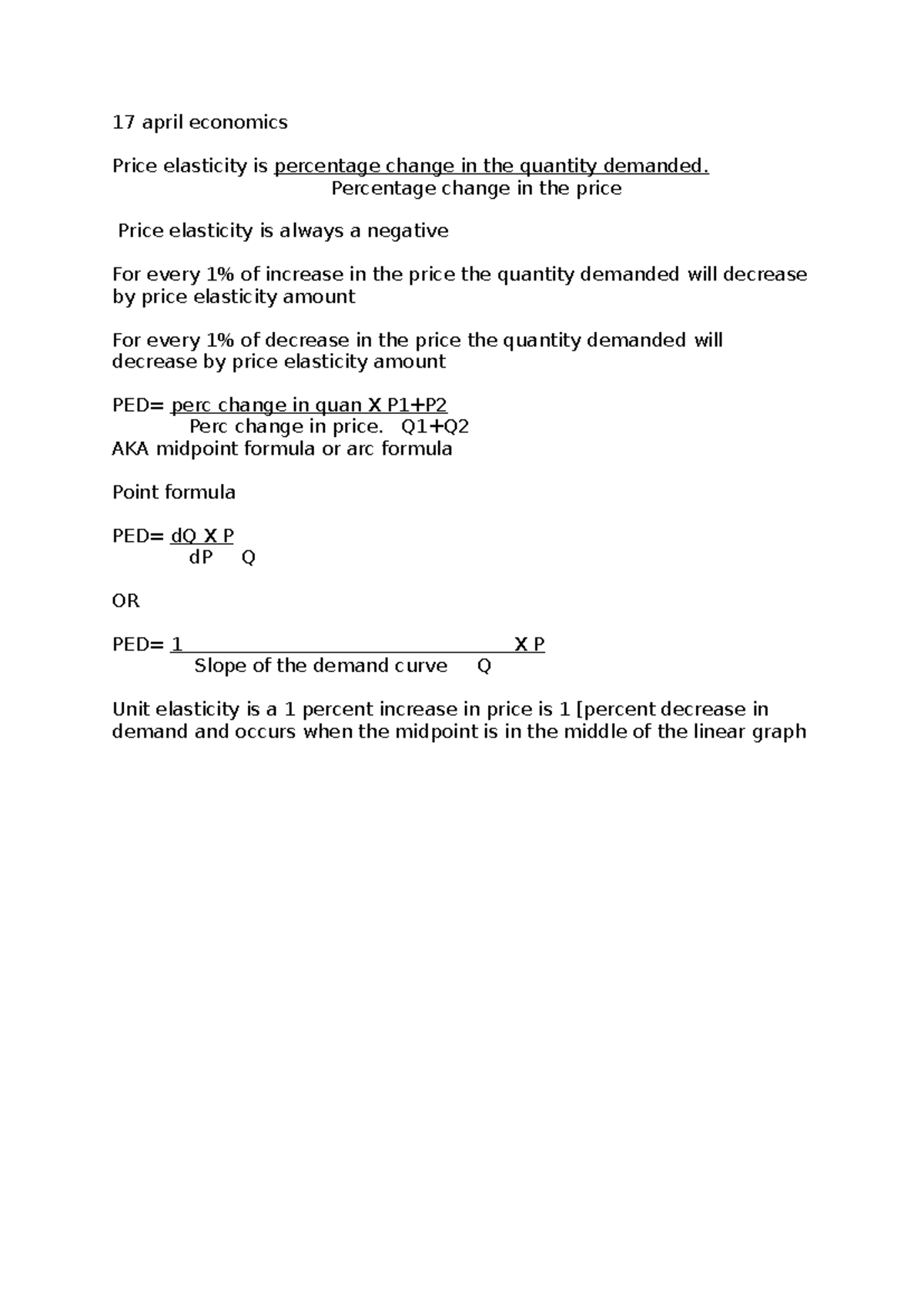 ECO 101 Lecture Notes: Price Elasticity Formulas & Graphs - Studocu