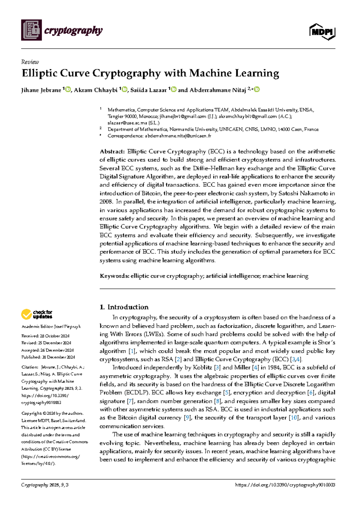 Elliptic Curve Cryptography and Machine Learning Overview (Cryptography ...