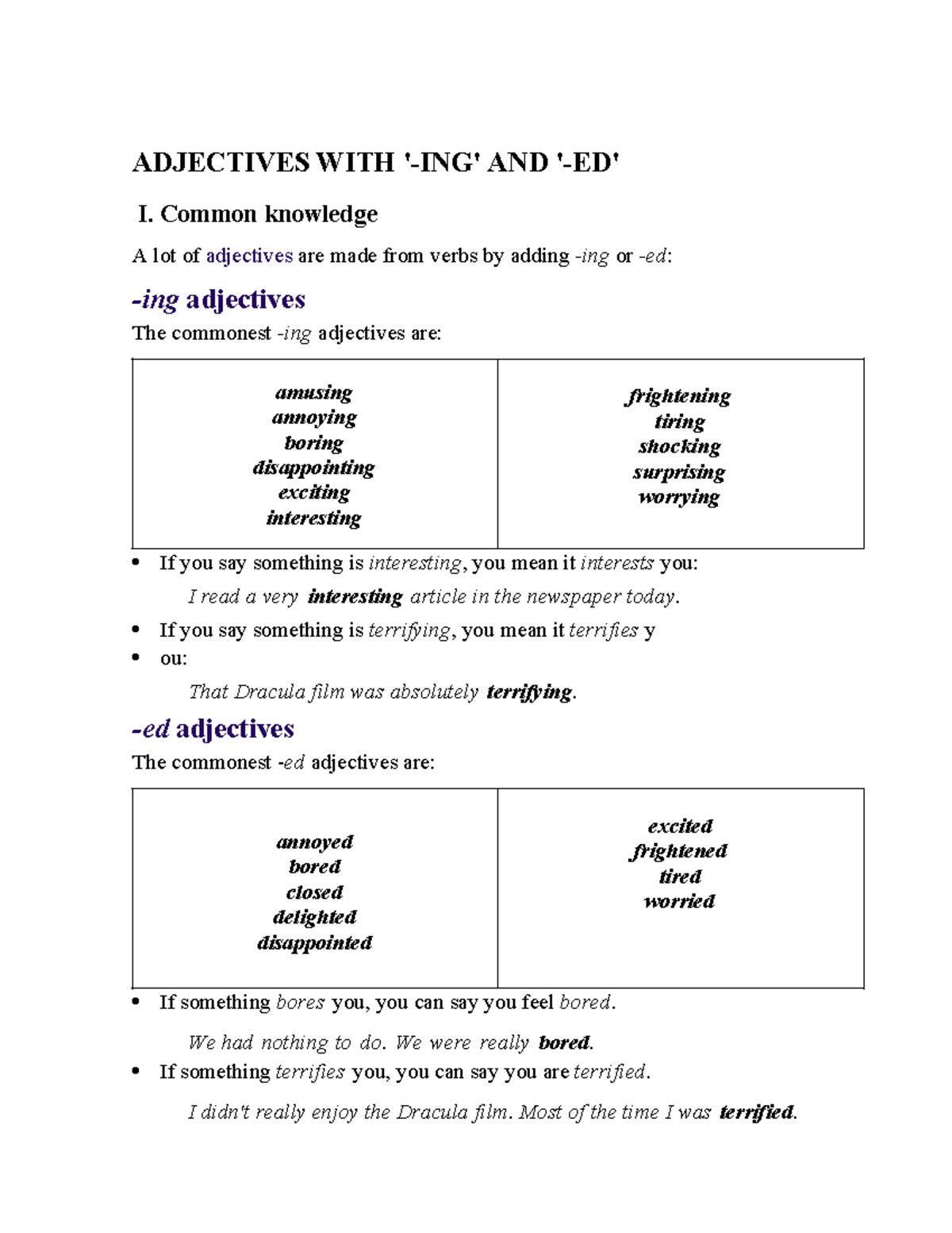 Adjectives Ending in -ed and -ing: Usage and Examples - Studocu