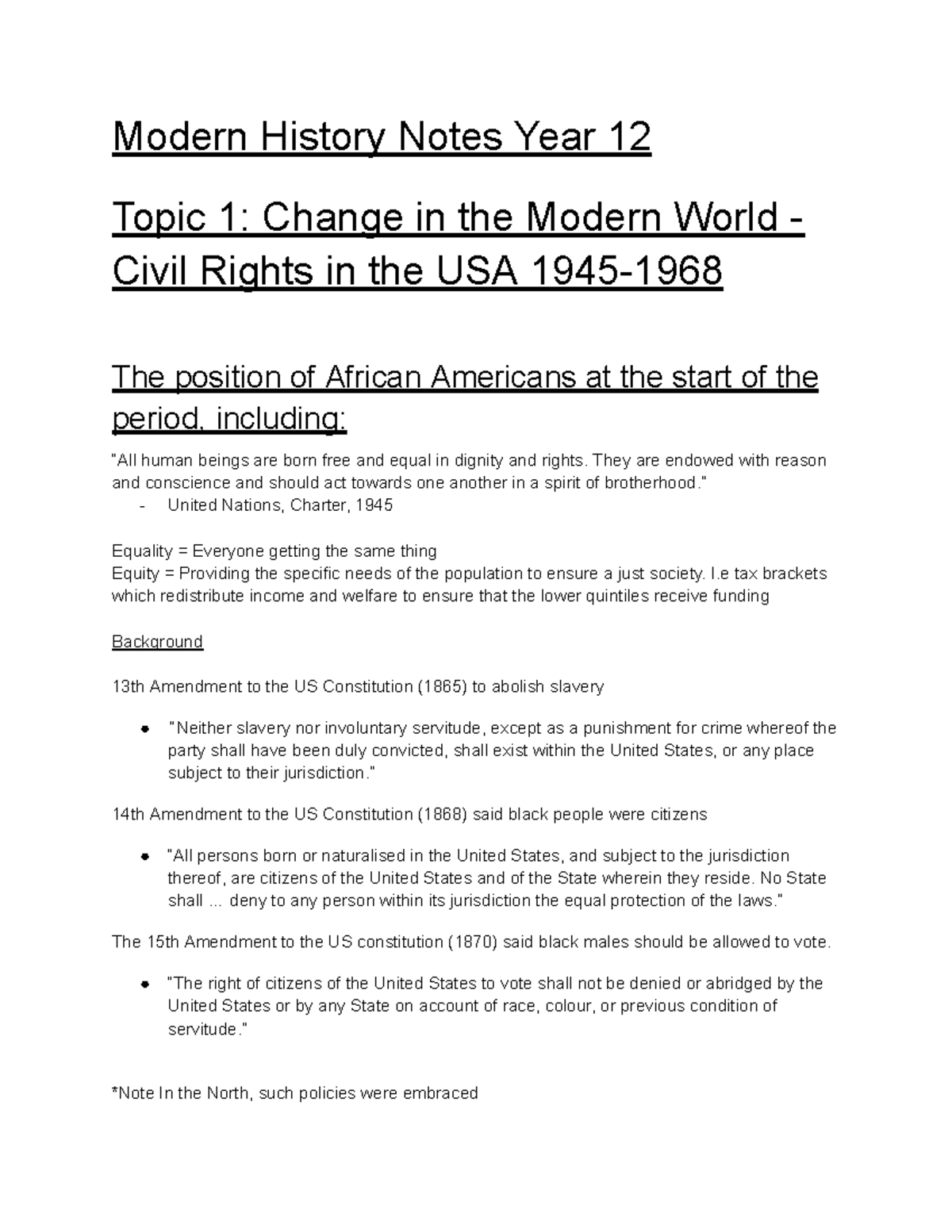 HSC Modern History Notes: Civil Rights Movement in the USA - Studocu