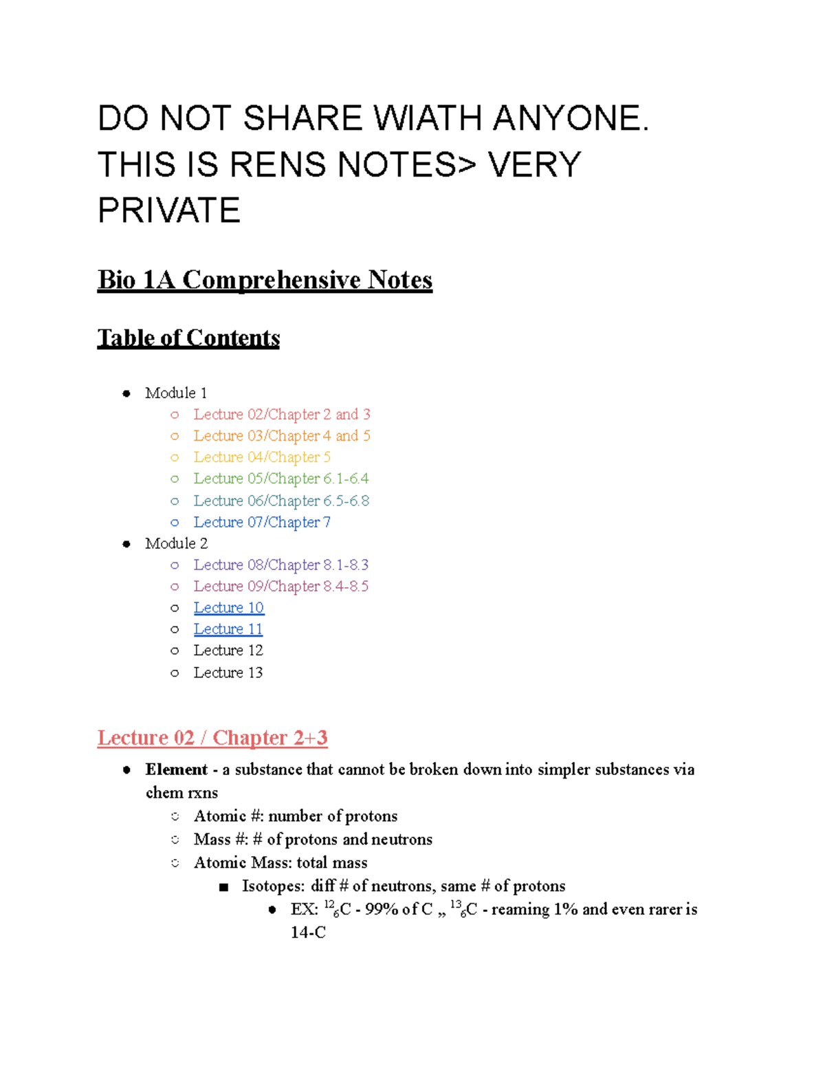 Bio 1A Comprehensive Lecture Notes: Chapters 2-5 Overview - Studocu