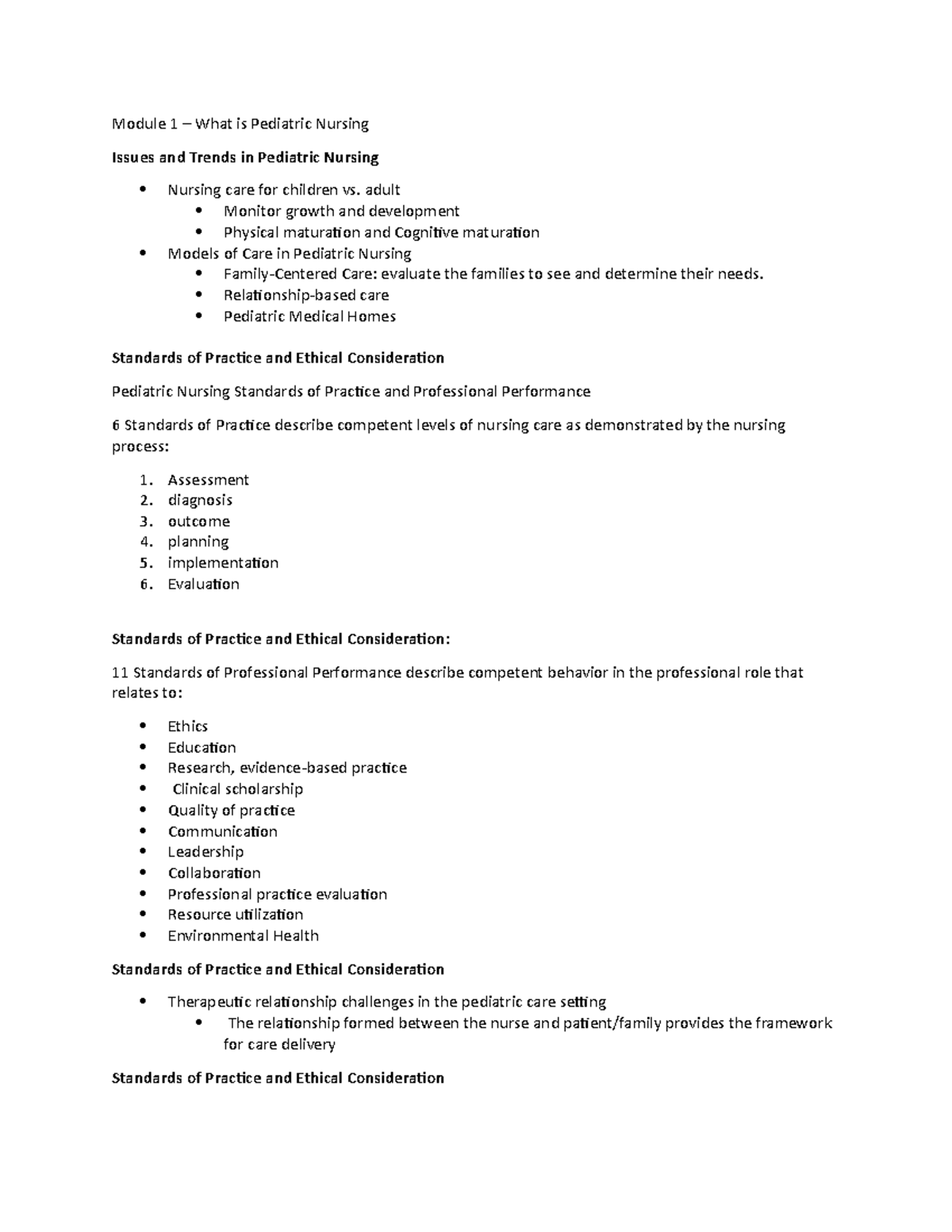 Peds 1 - Lecture Notes on Pediatric Nursing Concepts and Trends - Studocu