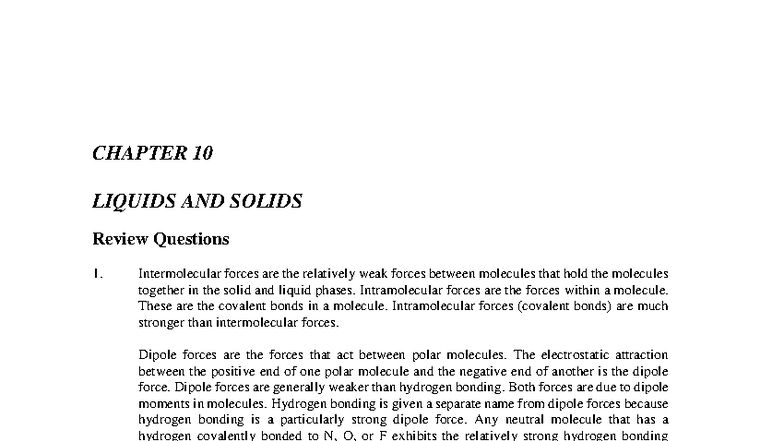 CH10: LIQUIDS AND SOLIDS - Comprehensive Review Questions - Studocu