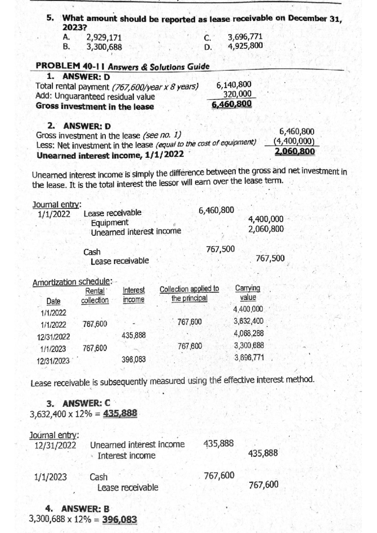 Chapter 2-3 Financial Accounting: Lease Receivable Analysis and ...