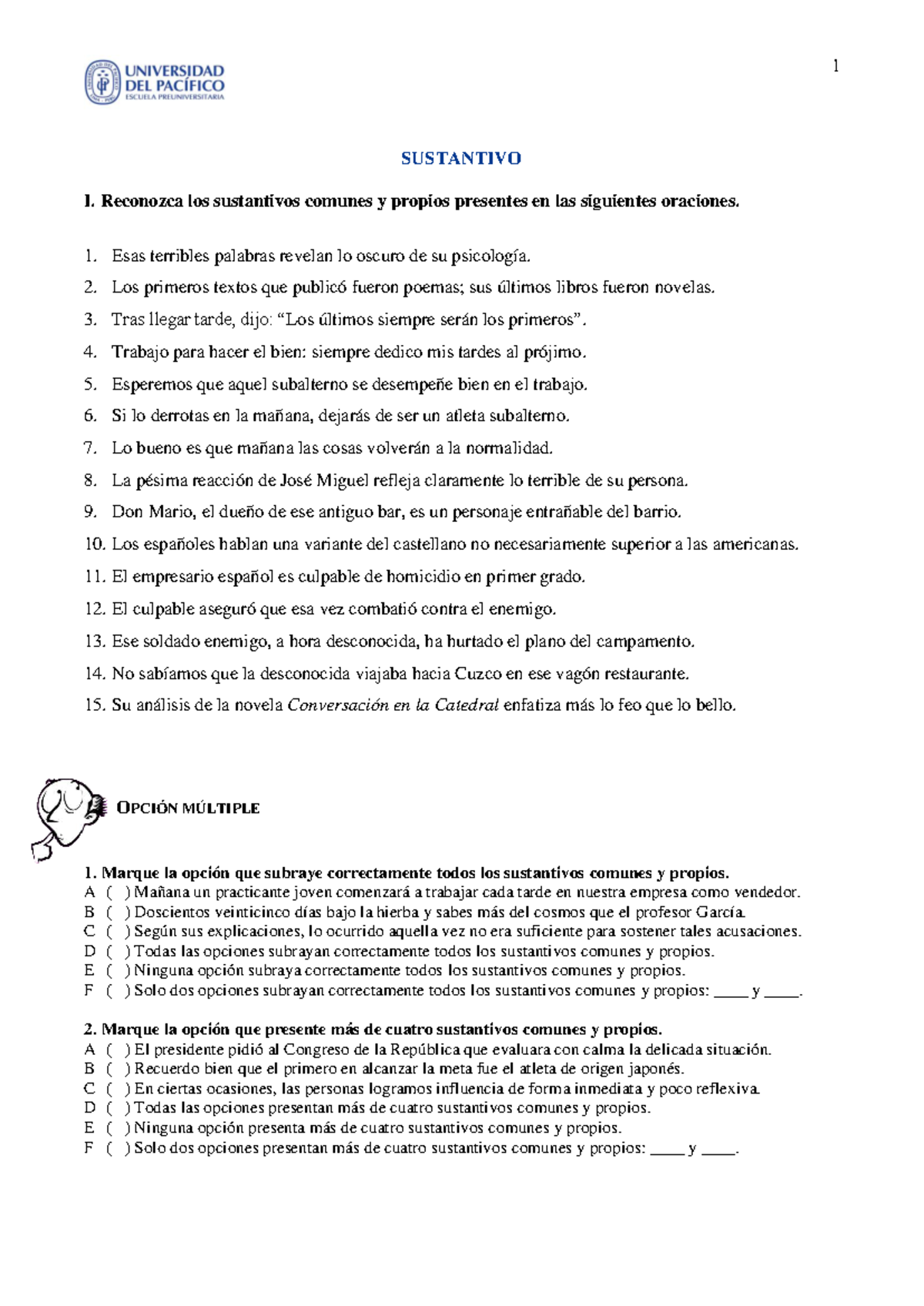 1 SUSTANTIVO I: Ejercicios de Práctica sobre Sustantivos Comunes y ...