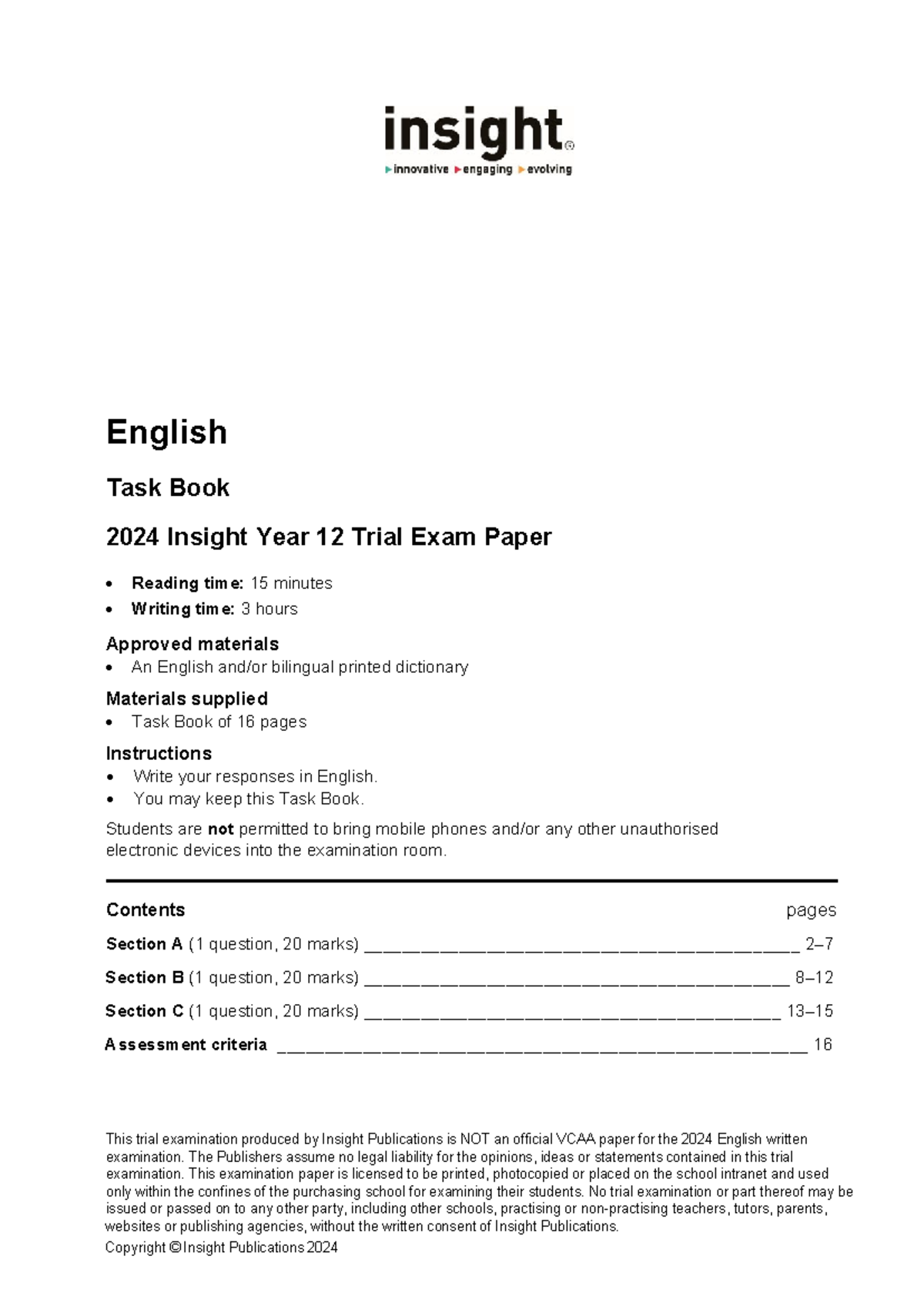 2024 VCE English Units 3 & 4 - Trial Exam Paper Overview - Studocu