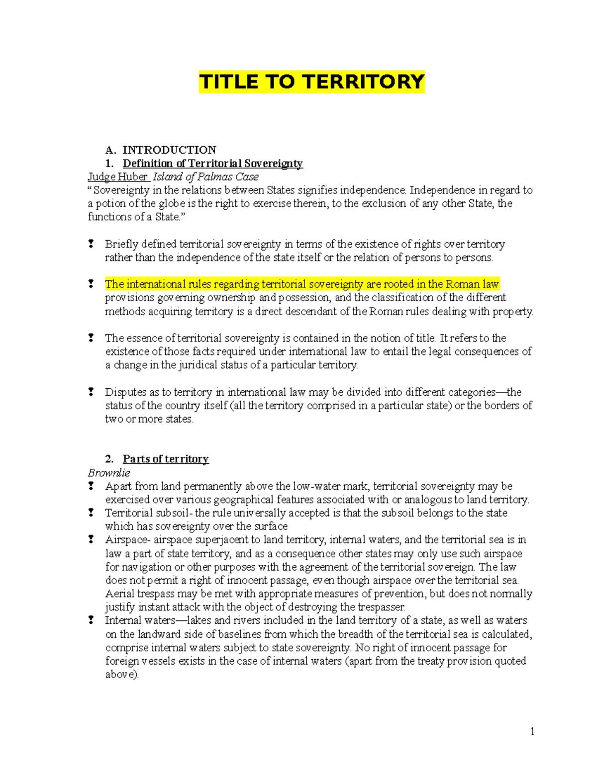 Title to Territory - TITLE TO TERRITORY A. INTRODUCTION 1. Definition ...