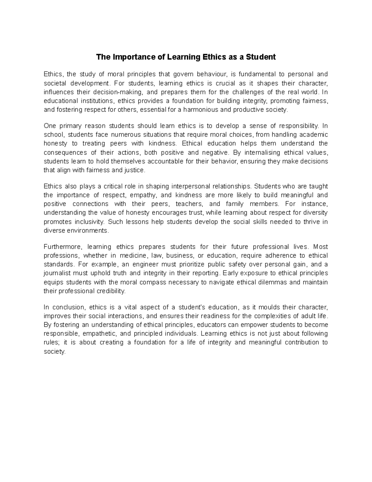 The Importance of Learning Ethics in Student Life - Studocu