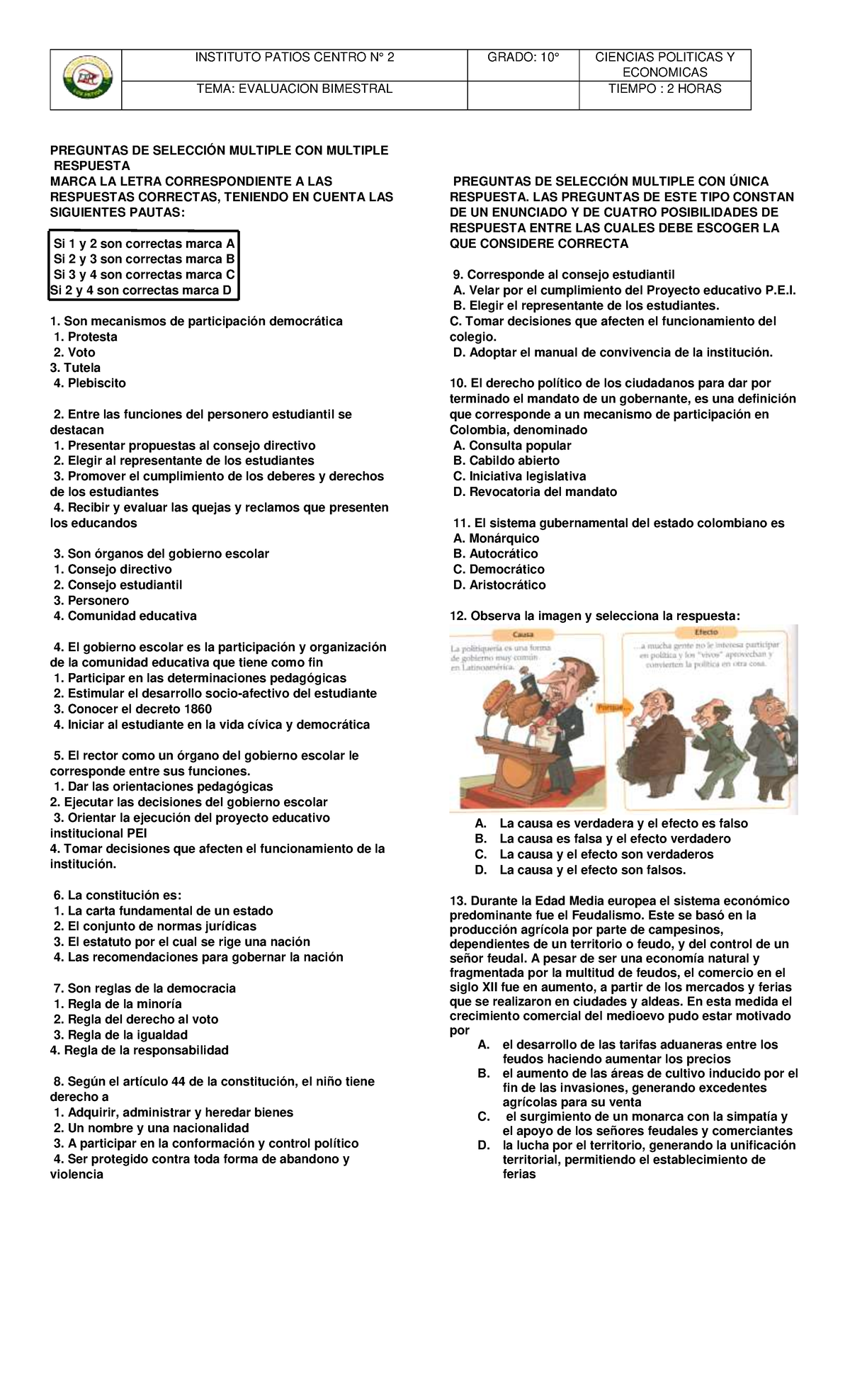Evaluacion Decimo - Evaluación - PREGUNTAS DE SELECCIÓN MULTIPLE CON ...