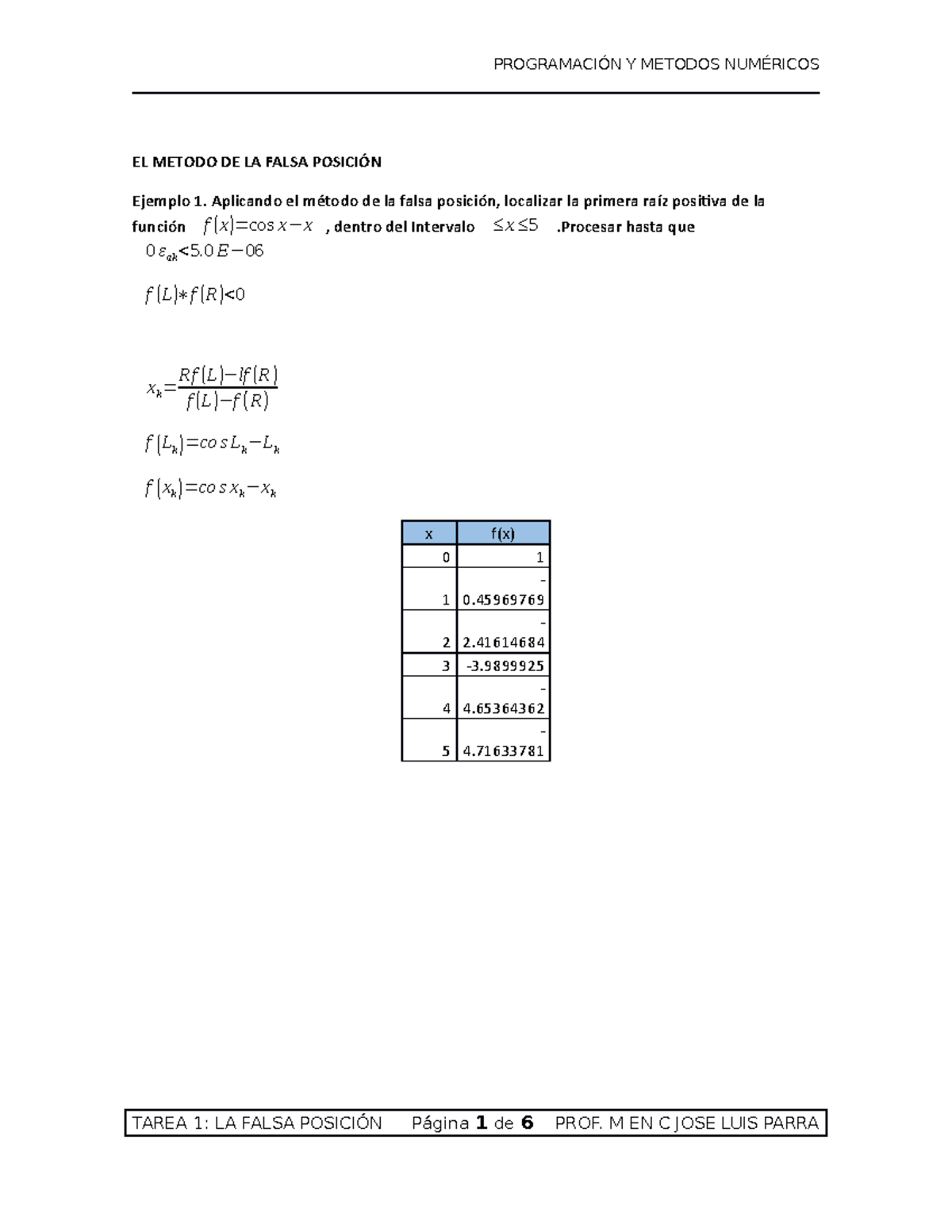Métodos Numéricos: Falsa Posición y Ejemplos de Raíces - Studocu