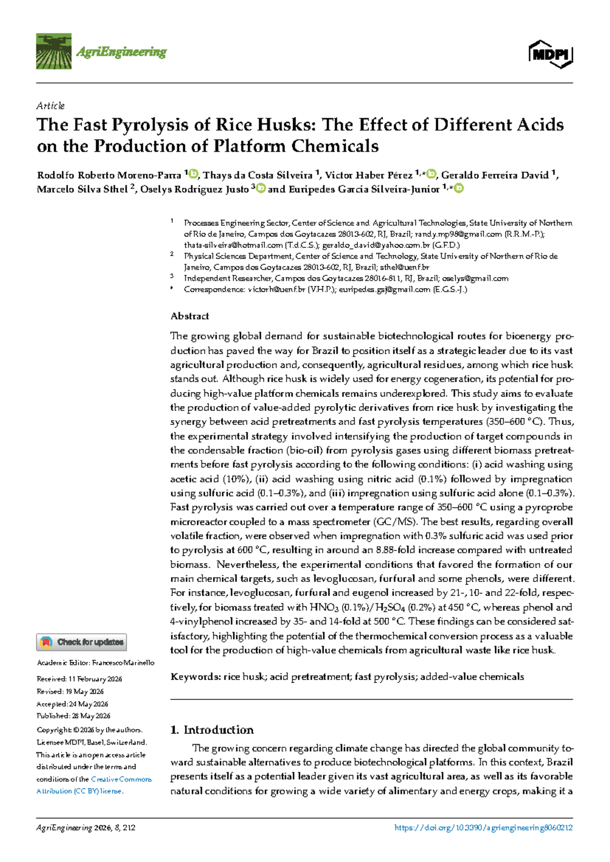AgriEngineering 2026: Fast Pyrolysis of Rice Husks with Acid ...