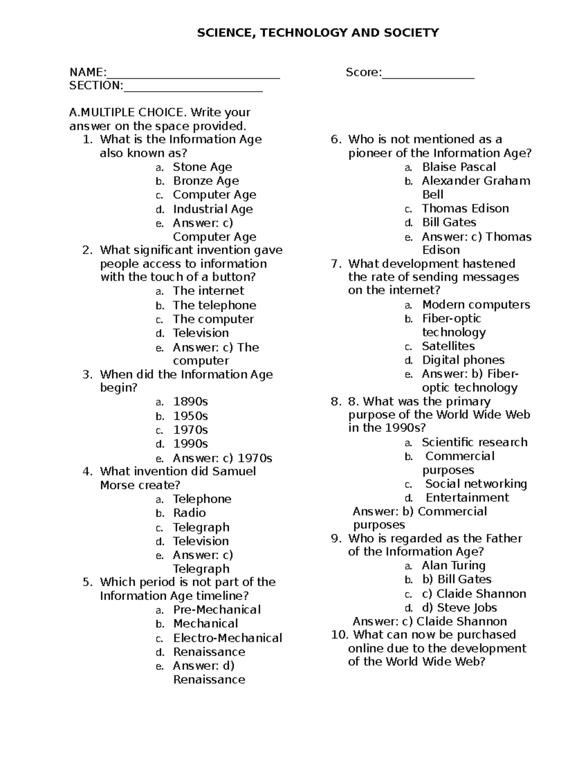 SCIENCE, TECHNOLOGY AND SOCIETY (STS) - FINAL EXAM MCQ - Studocu