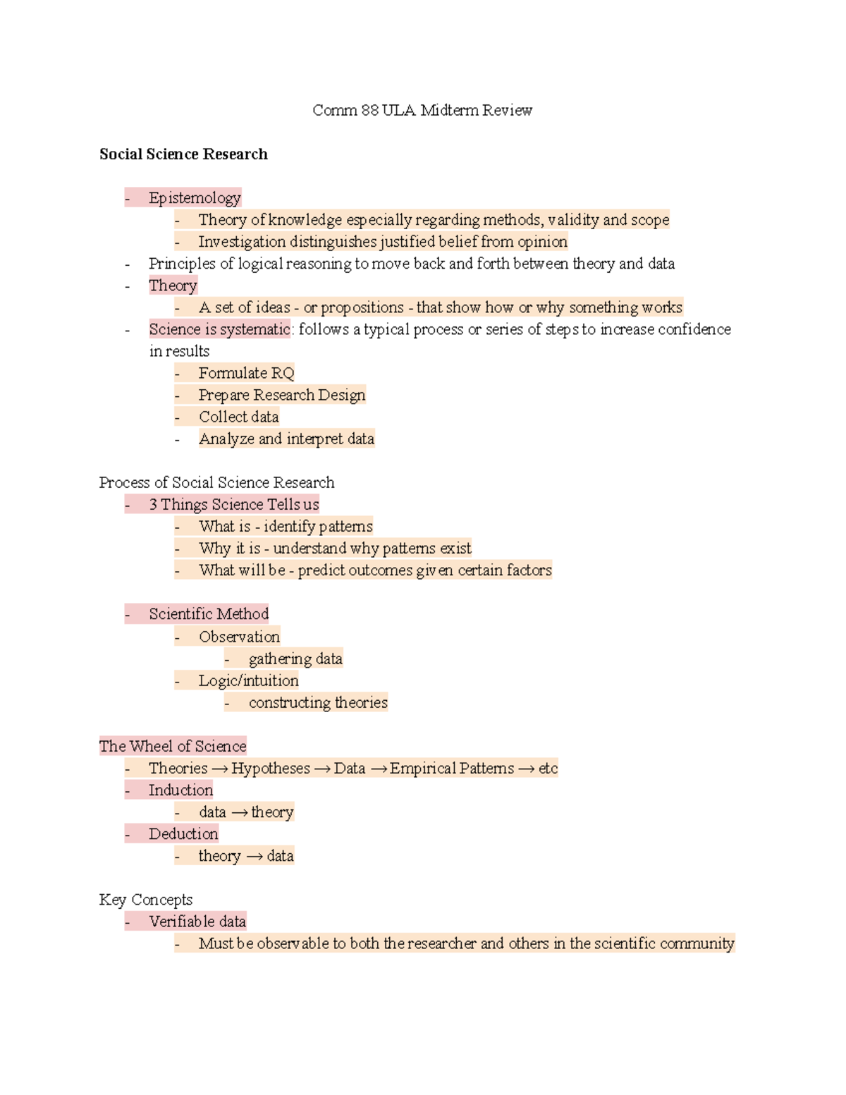 Comm 88 ULA Midterm Review: Social Science Research - Studocu