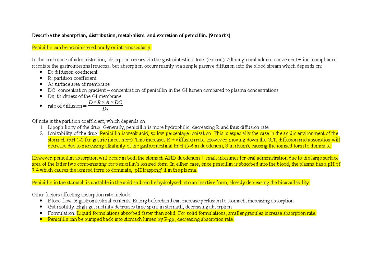 Penicillin Pharmacokinetics: Absorption, Distribution, Metabolism ...
