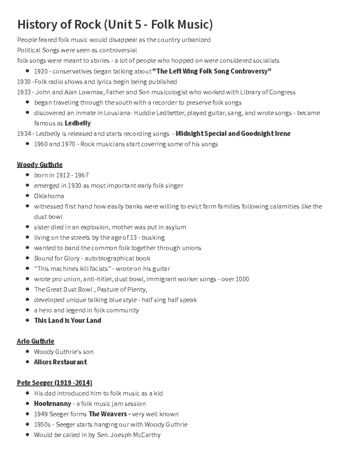 Unit 5: The Evolution of Folk Music in Rock History - Studocu