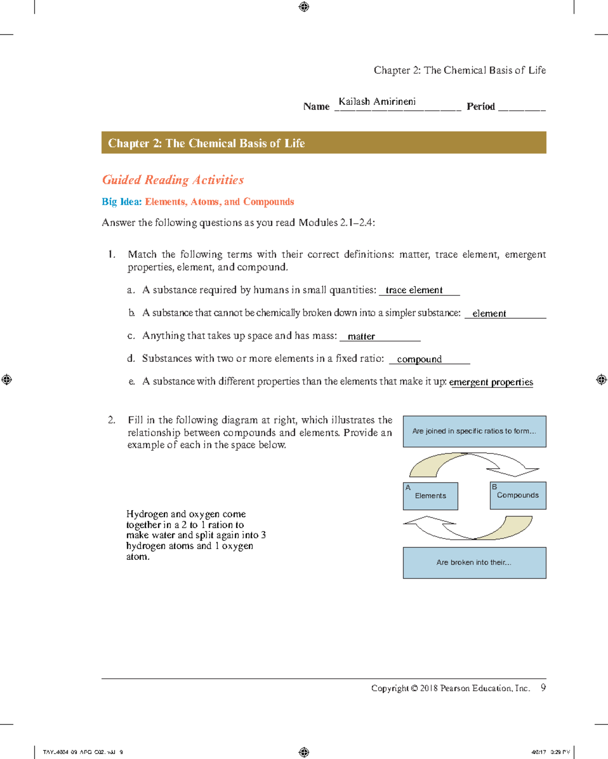 Guided Reading Activities: Chapter 2 - Pearson Biology (Biological ...
