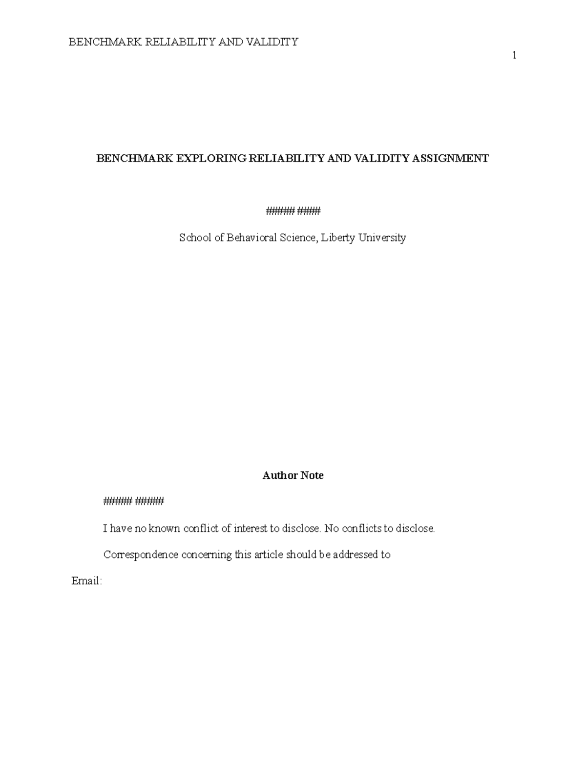 Benchmark Assignment on Reliability & Validity in Psychometrics - Studocu