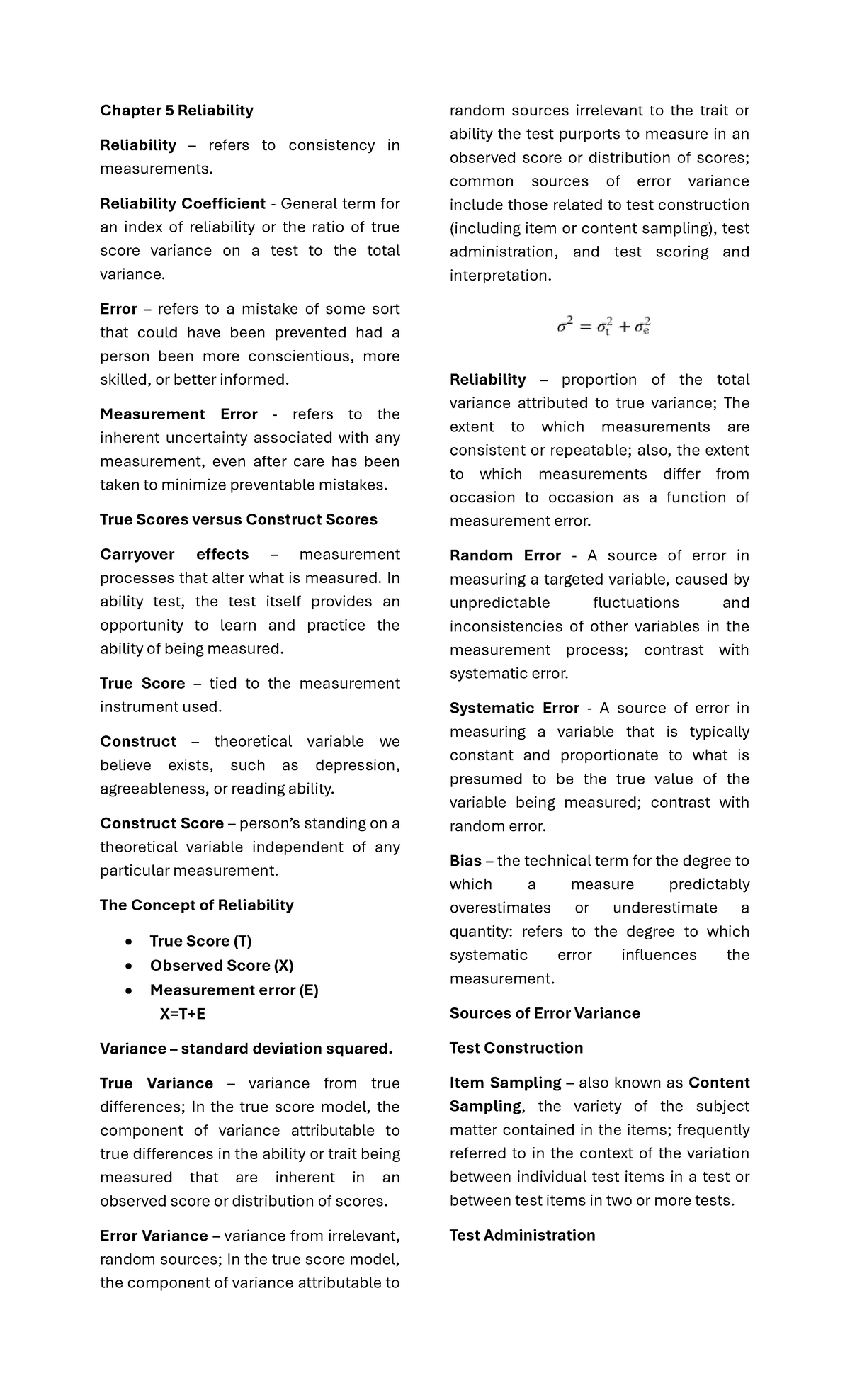 Chapter 5 - Understanding Reliability in Psychological Assessment - Studocu