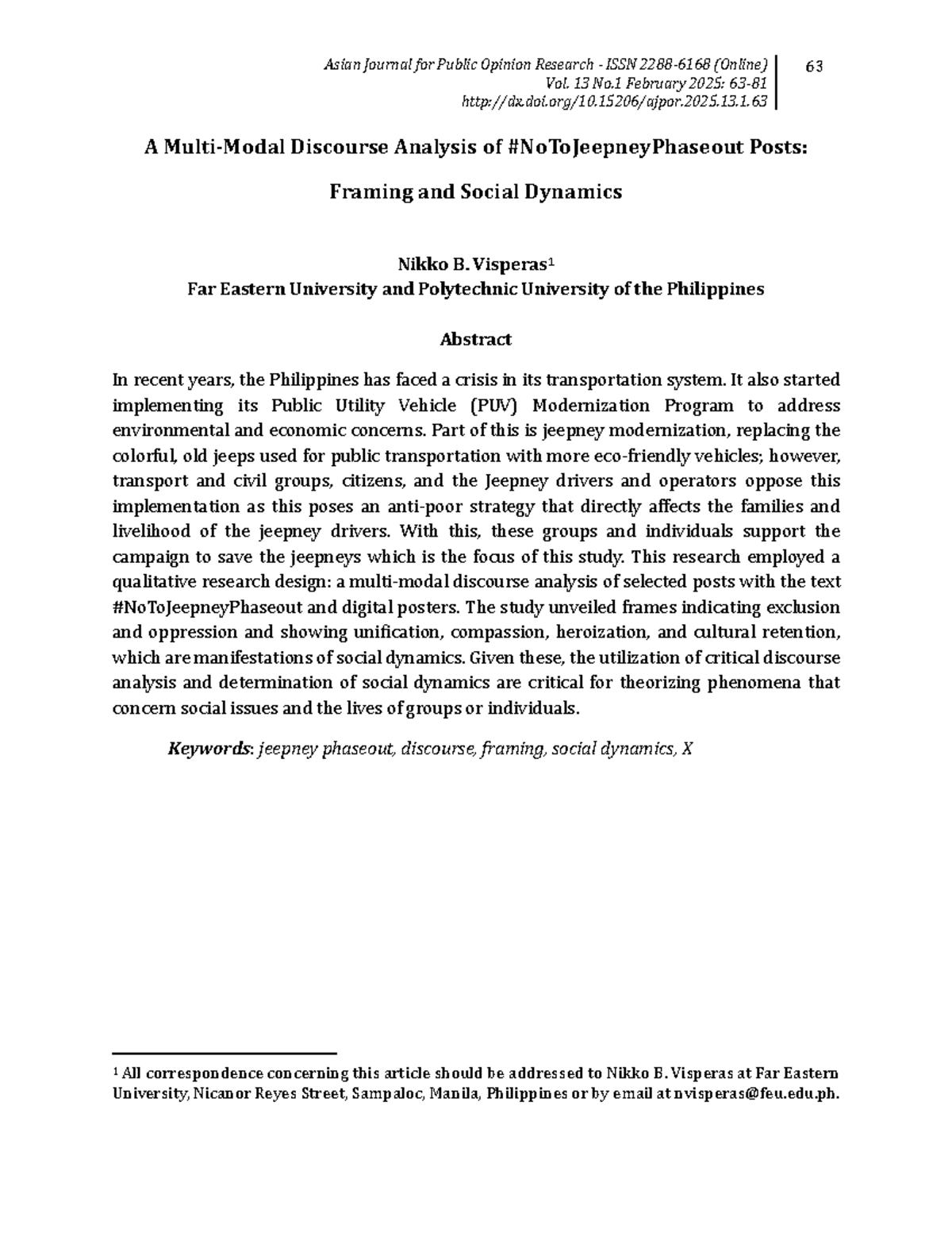 A Multi-Modal Discourse Analysis of #NoToJeepneyPhaseout Posts: Framing ...