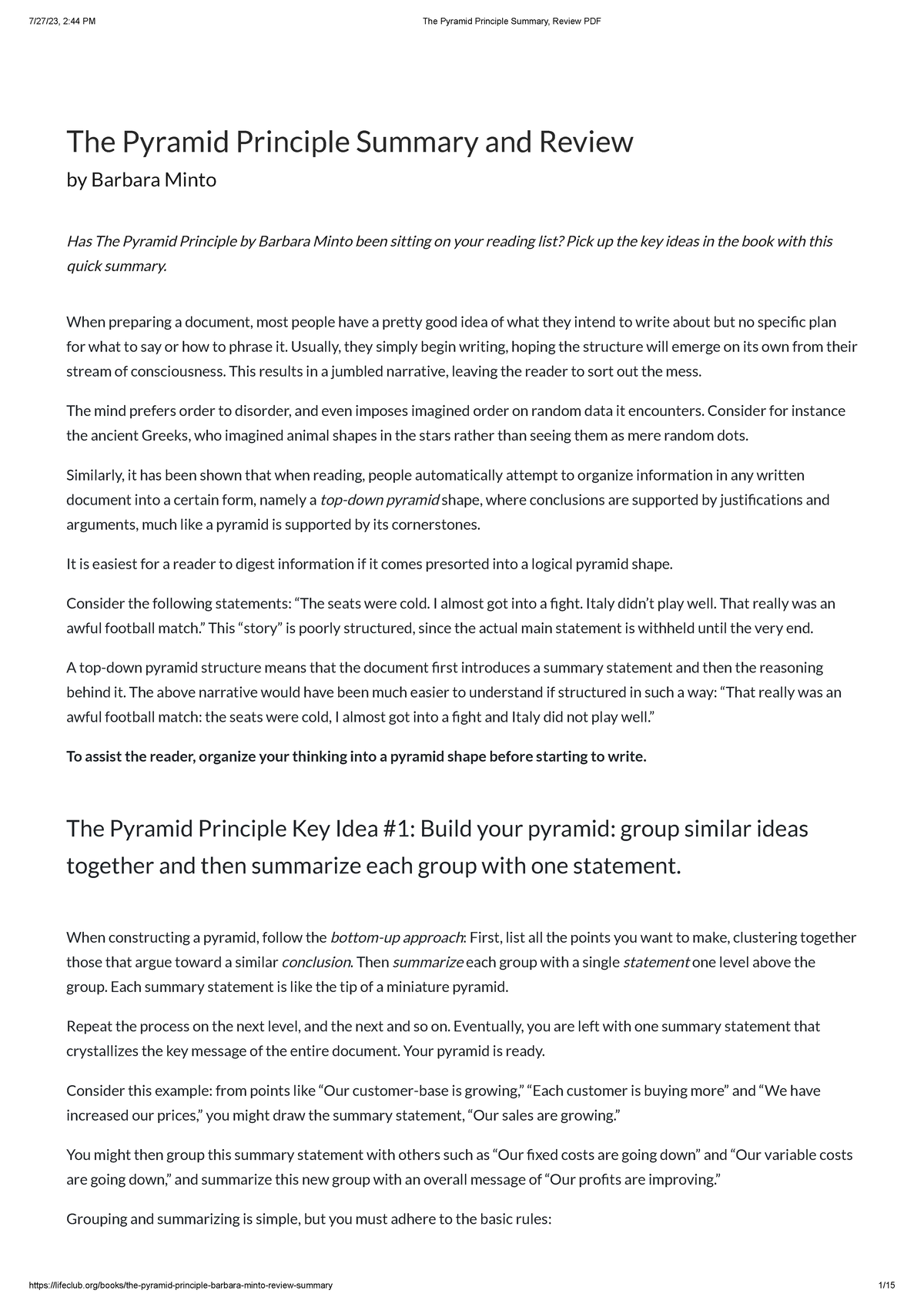 The Pyramid Principle (Course Code: 2:44 PM) Summary & Key Insights ...