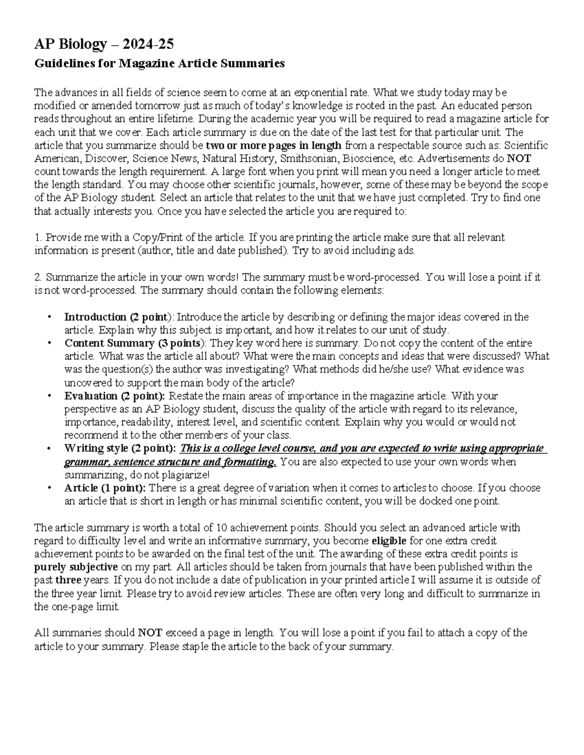 Article+Summary+Guidelines 24 - AP Biology – 2024- Guidelines for ...