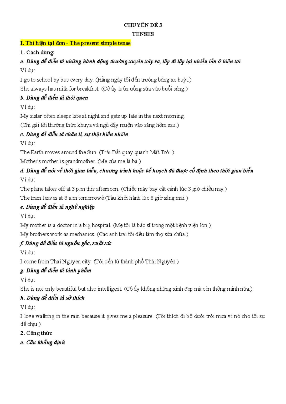 CHUYÊN ĐỀ 3: CÁC THÌ TRONG TIẾNG ANH (TENSES) - Studocu
