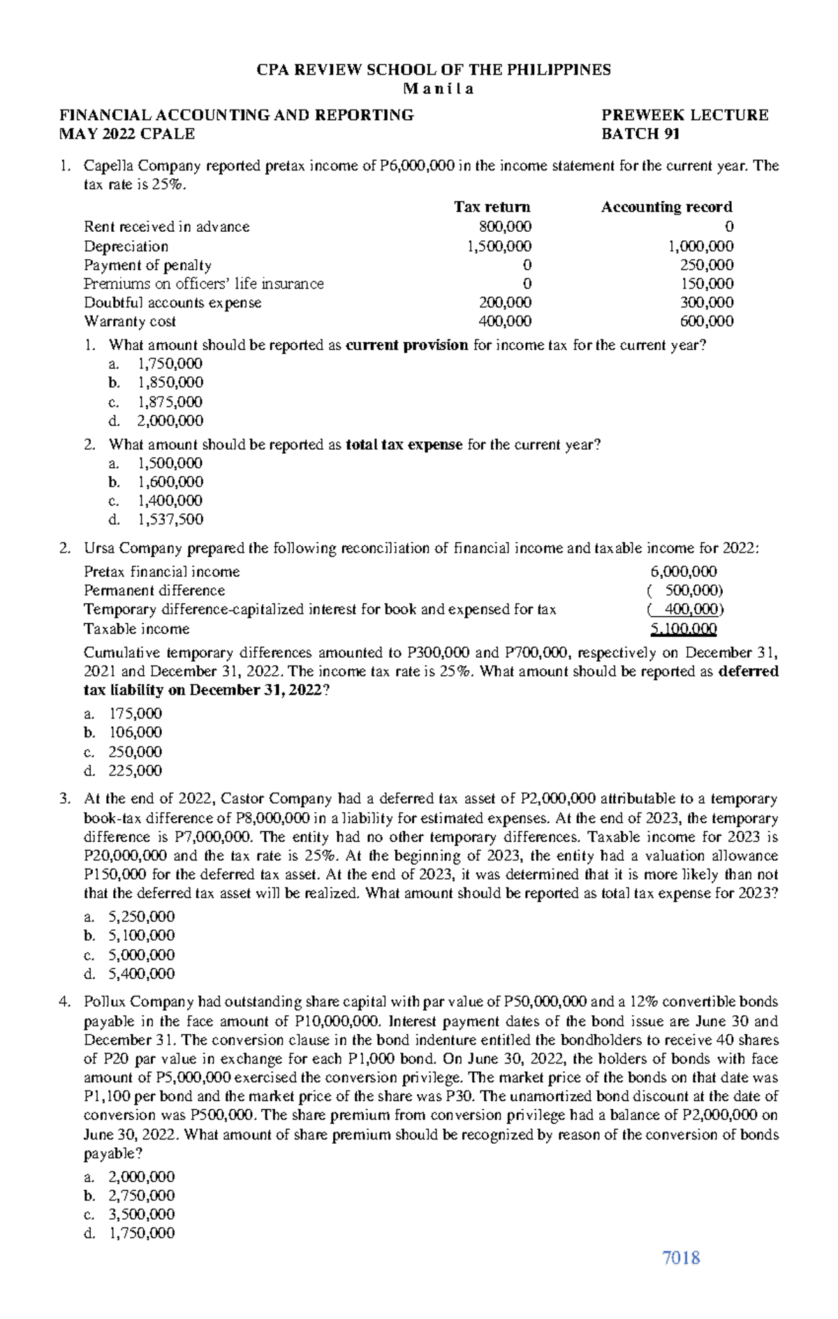 7018 - Preweek Lecture on FAR Problem Solving Techniques - Studocu