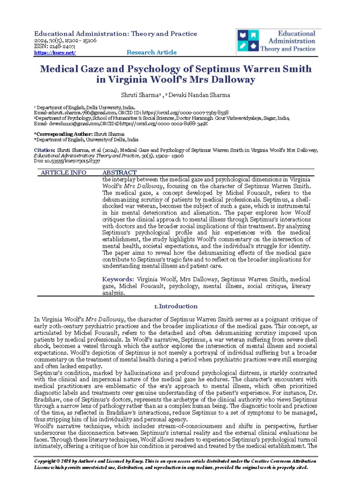 Medical Gaze and Psychological Analysis of Septimus in Mrs. Dalloway ...